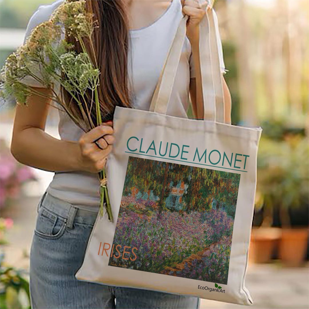 Claude Monet Art Tote Bag, Irises in Monet Garden - Etsy