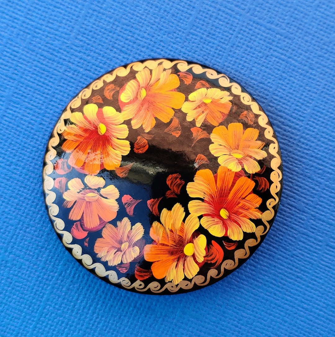 Vintage Brooch, Lacquer Paleh, Hand Painted, Russian Brooch - Etsy