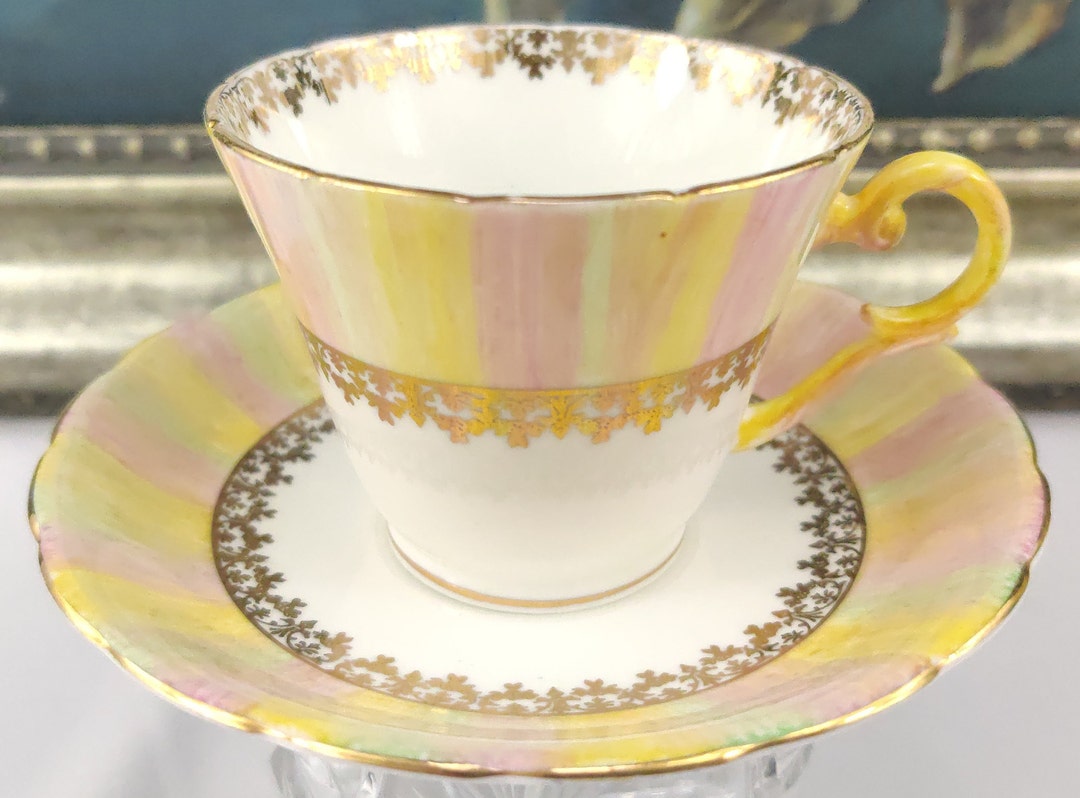 Vintage Wellington Tea Cup and Saucer: Pastel Gold Lace Trim - Etsy Canada