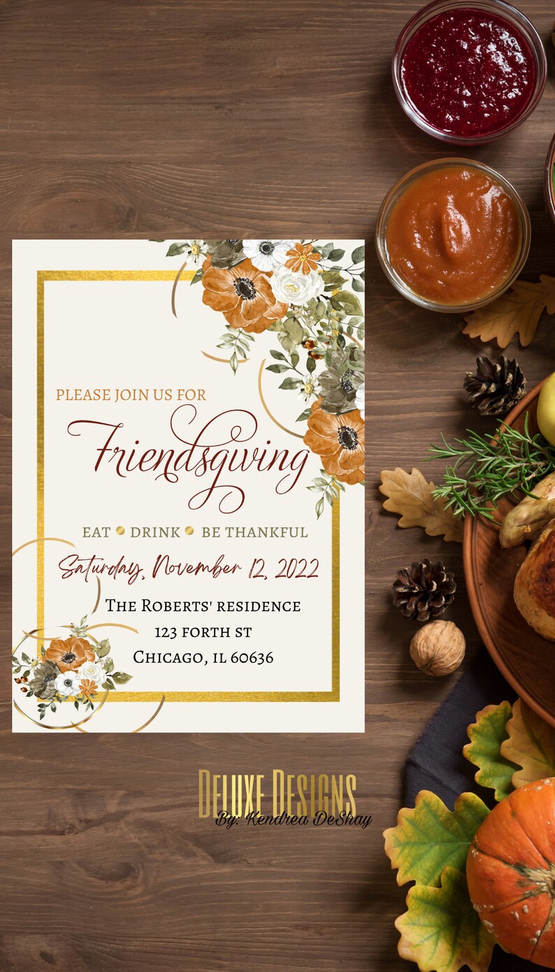 FRIENDSGIVING DINNER INVITATION. 5X7 Editable Template - Etsy