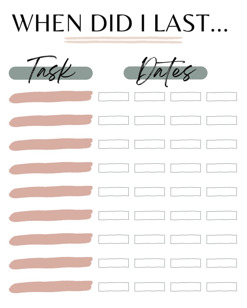When Did I Last Printable, Tracker Printable, Organizing Printable ...