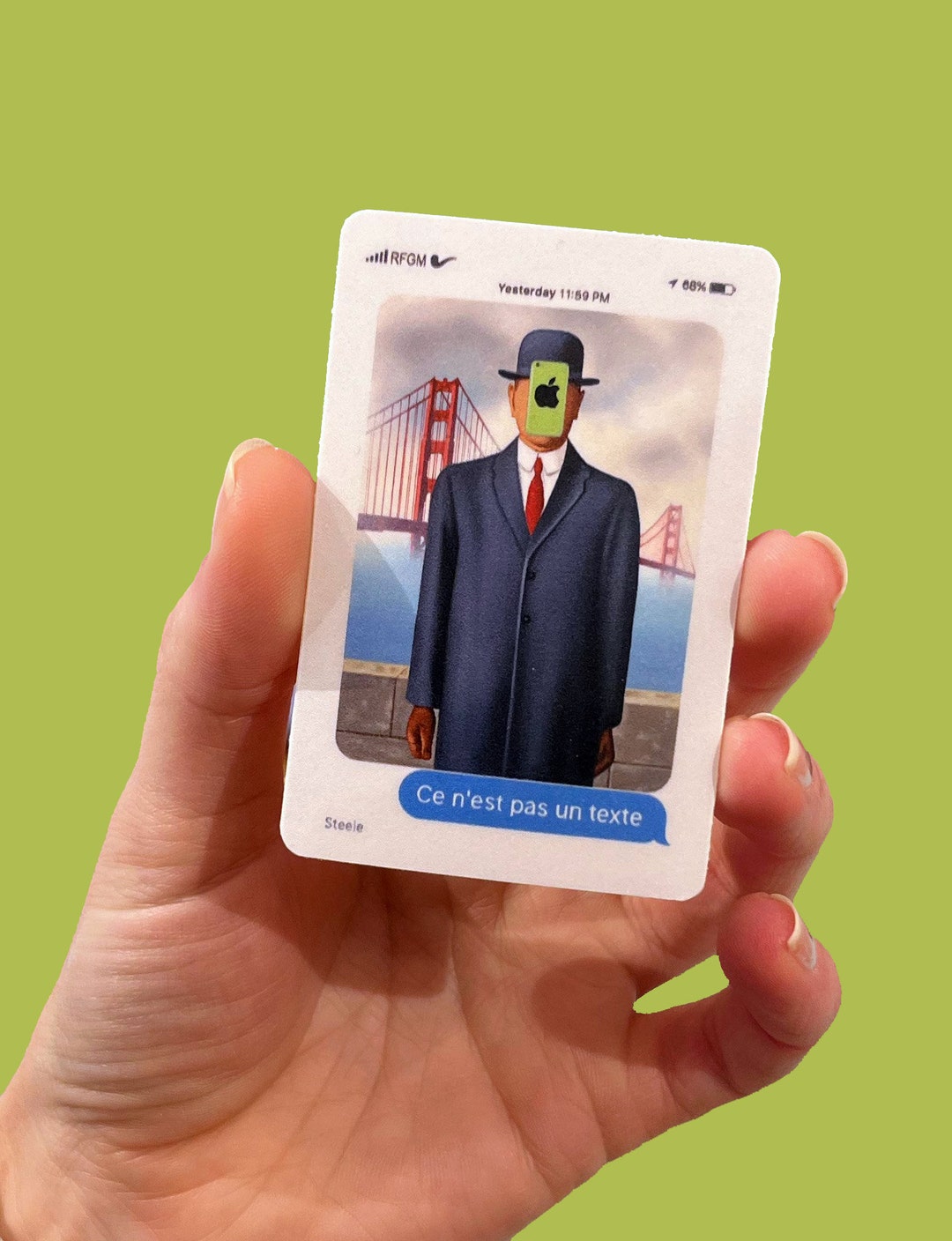 Phone of Man Sticker, Water Resistant, Surreal Magritte Sticker, iPhone ...