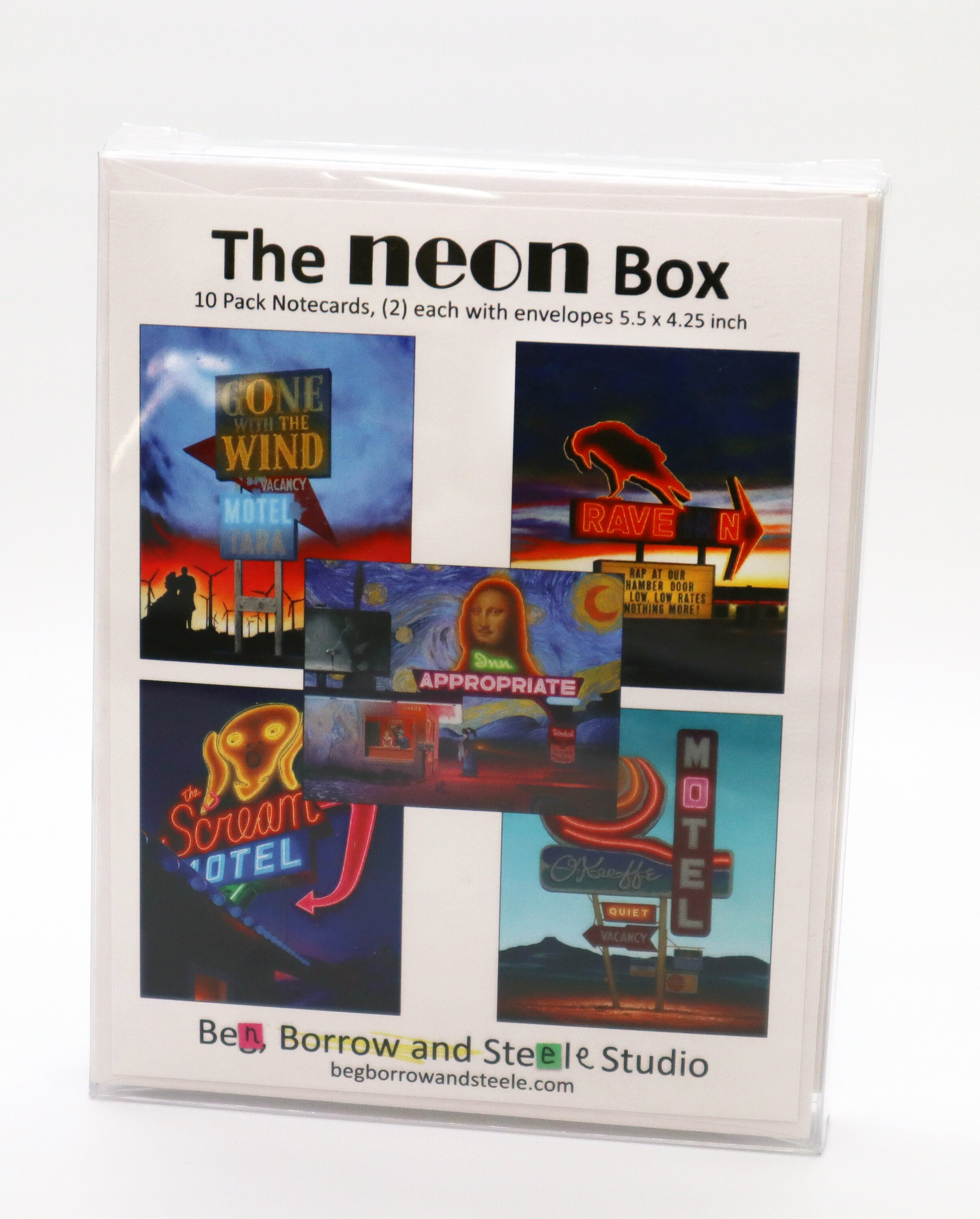 The Neon Box, 10 Blank Neon Art-themed Notecards, Envelopes in Clear ...