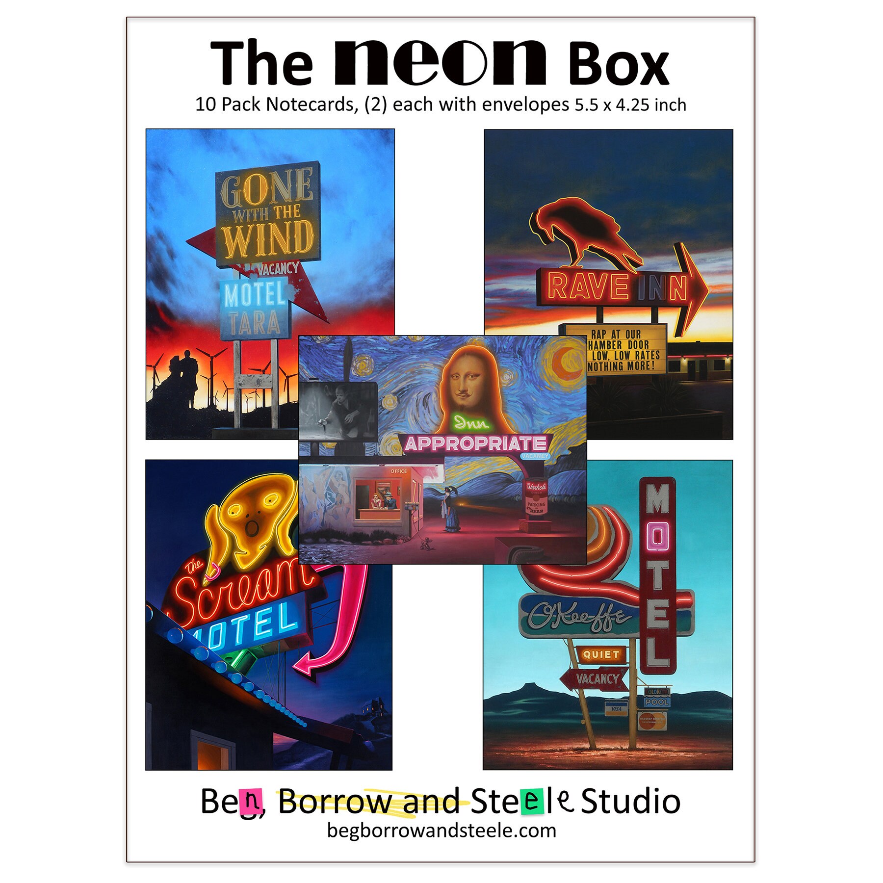 The Neon Box, 10 Blank Neon Art-themed Notecards, Envelopes in Clear ...