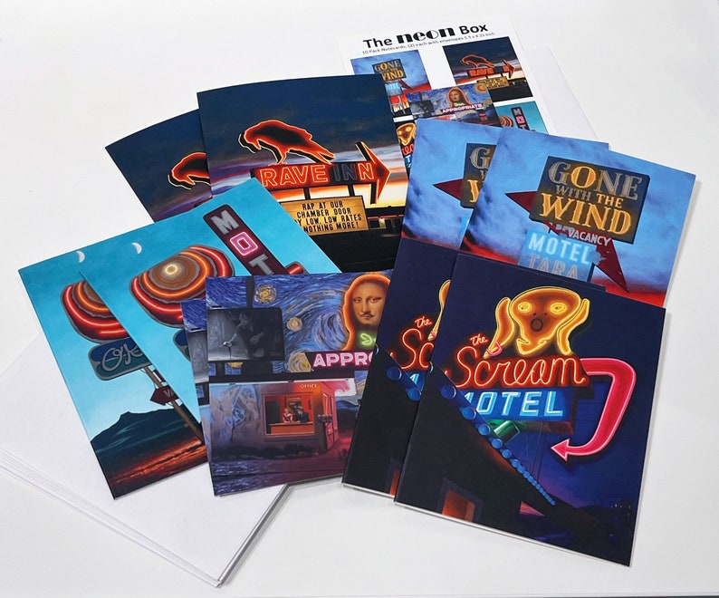 The Neon Box, 10 Blank Neon Art-themed Notecards, Envelopes in Clear ...