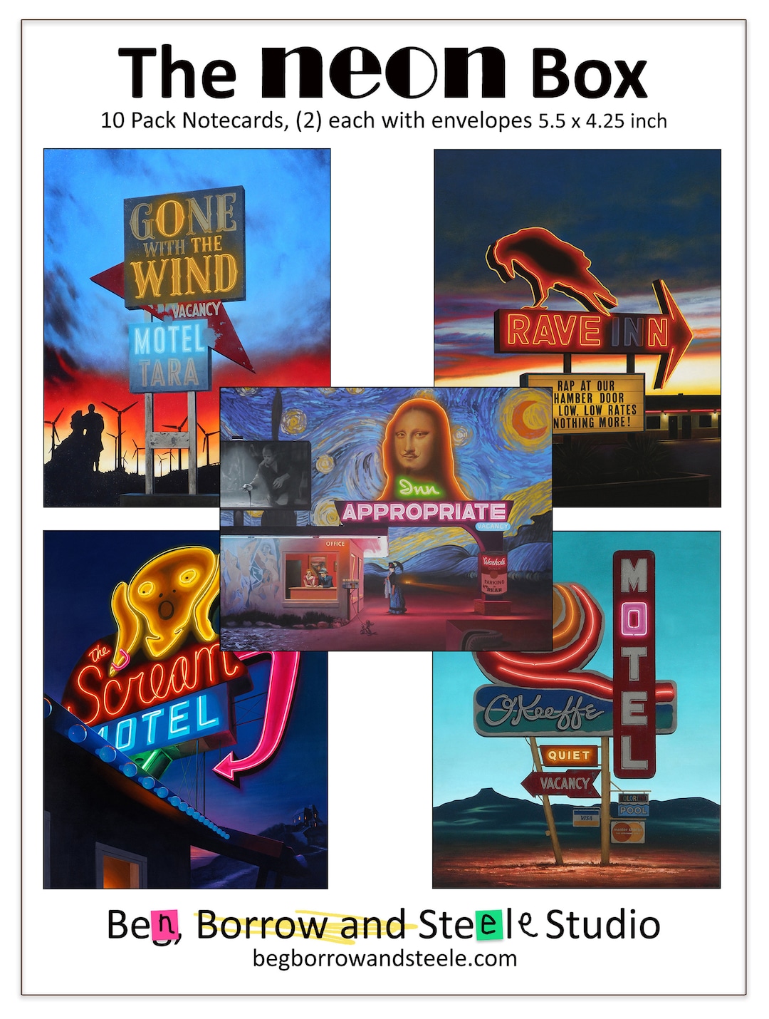 The Neon Box, 10 Blank Neon Art-themed Notecards, Envelopes in Clear ...
