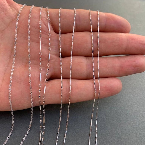 0.7mm 925 Sterling Silver White Gold Plated Chain Silver - Etsy