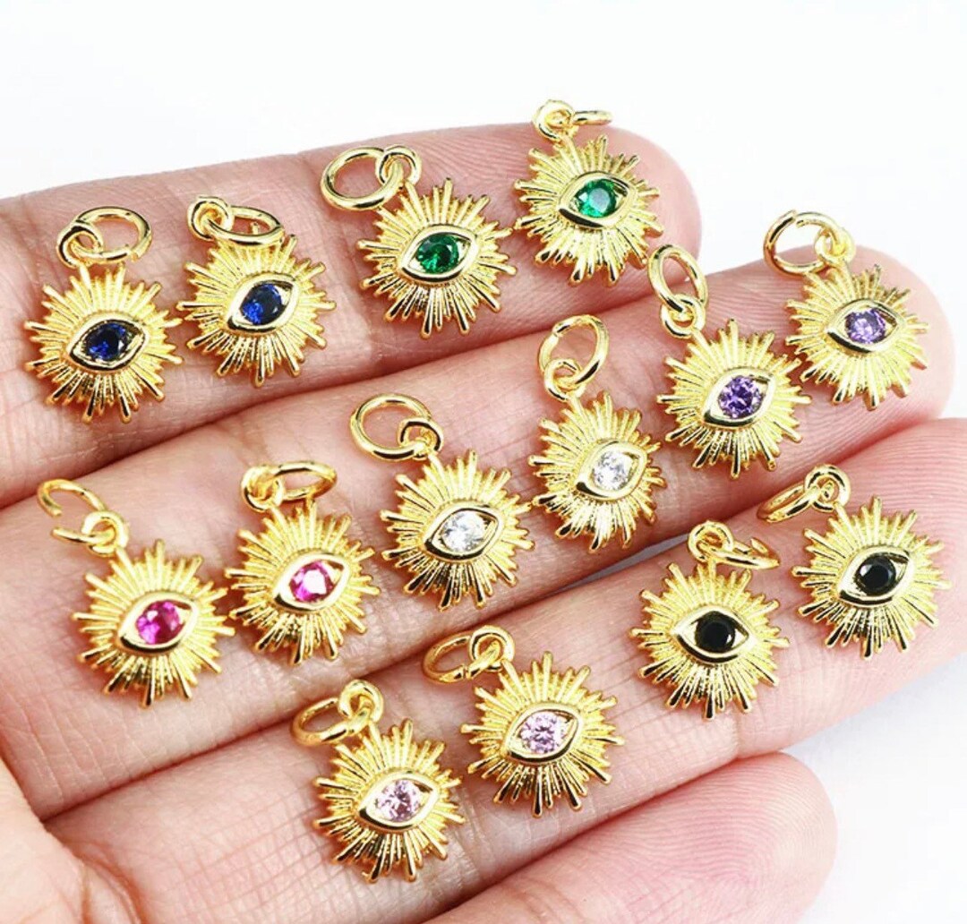 14k Gold Plated Evil Eye Sunburst Charm Evil Eye Charm Evil - Etsy UK
