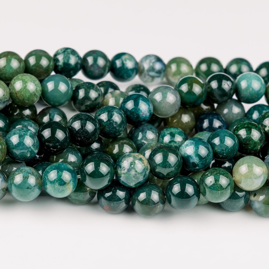 Moss Grass Agate Beads, Round Beads, Gemstone Beads, Stone Beads, Mala ...