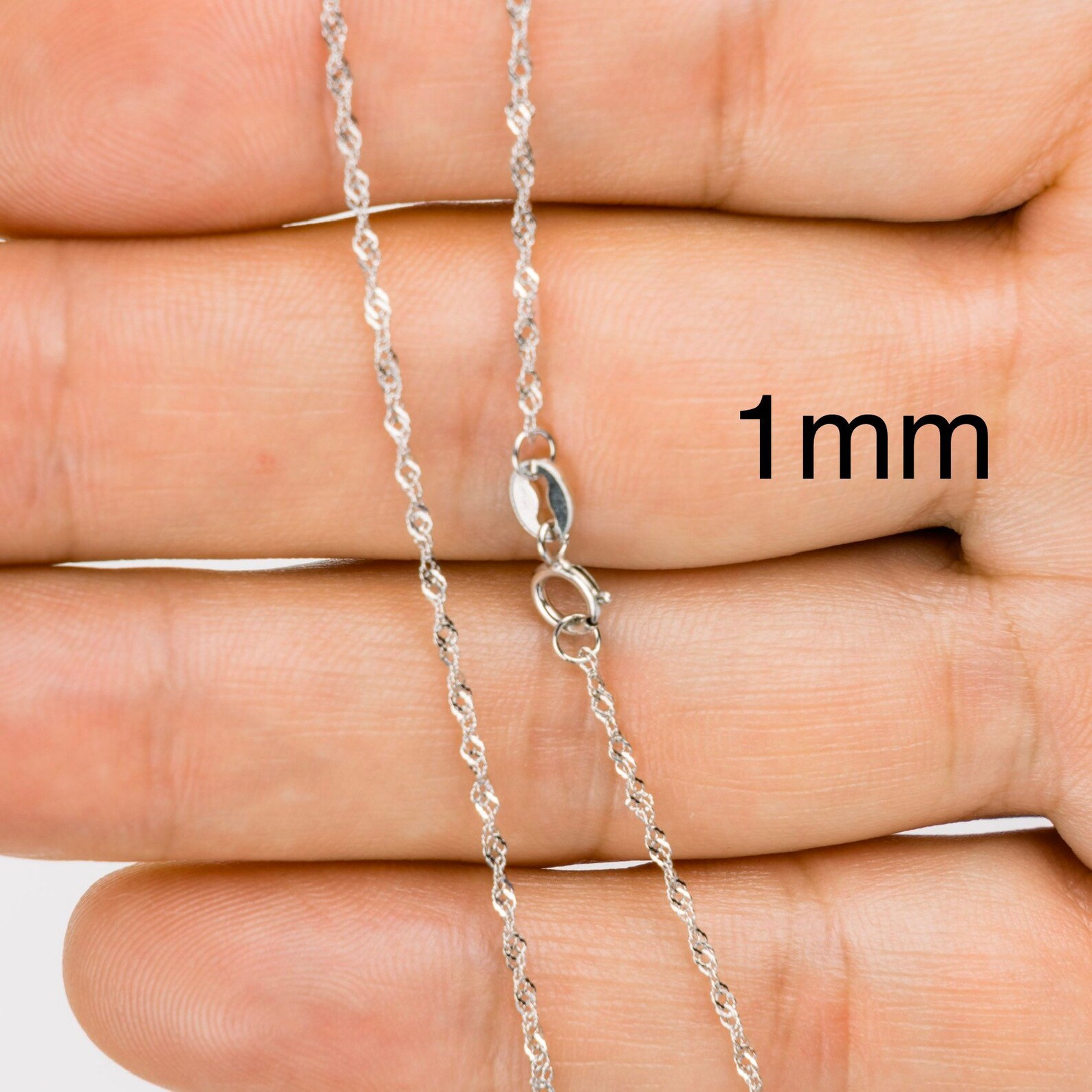 Wave Chain 1mm 925 Sterling Silver White Gold Plated Chain - Etsy UK