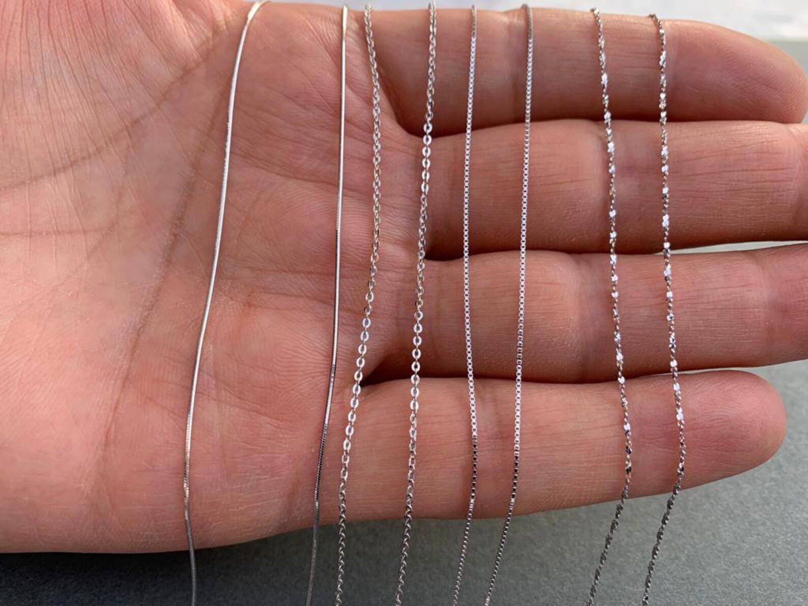 0.7mm 925 Sterling Silver White Gold Plated Chain Silver | Etsy