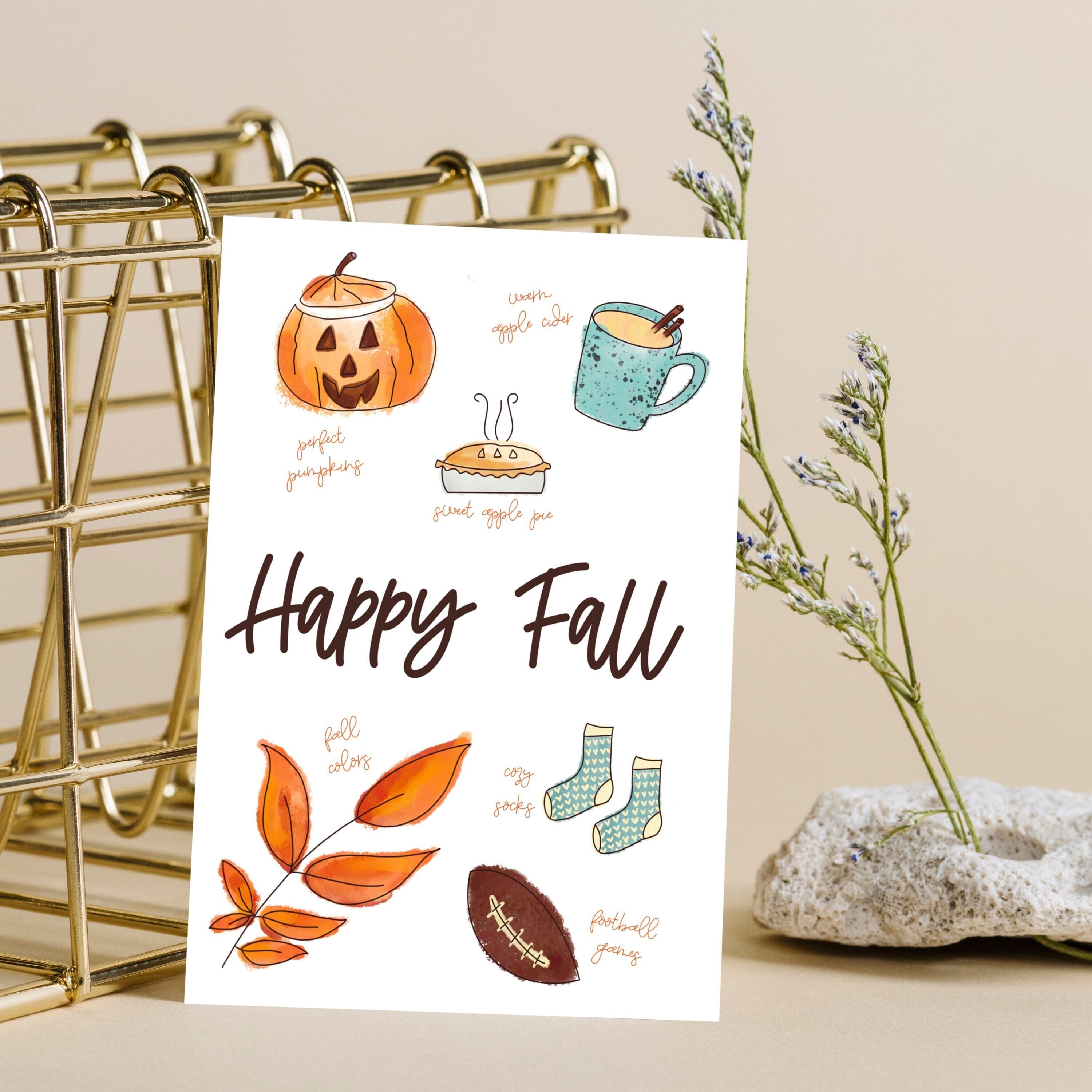 Fall Greeting Cards Hand-drawn Fall Favorites With 3 Fall - Etsy