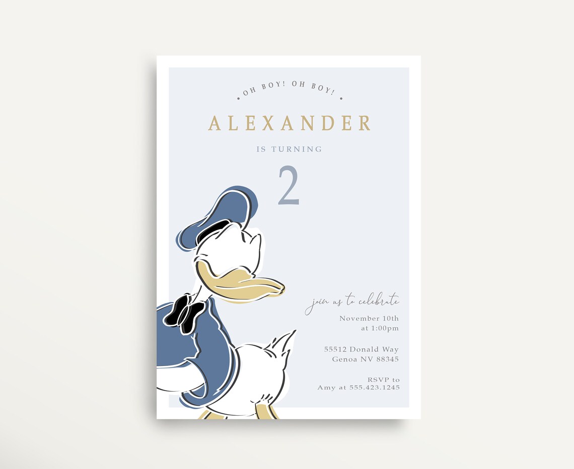 Duck Invitation Inspired Donald Duck Printable Invitation - Etsy