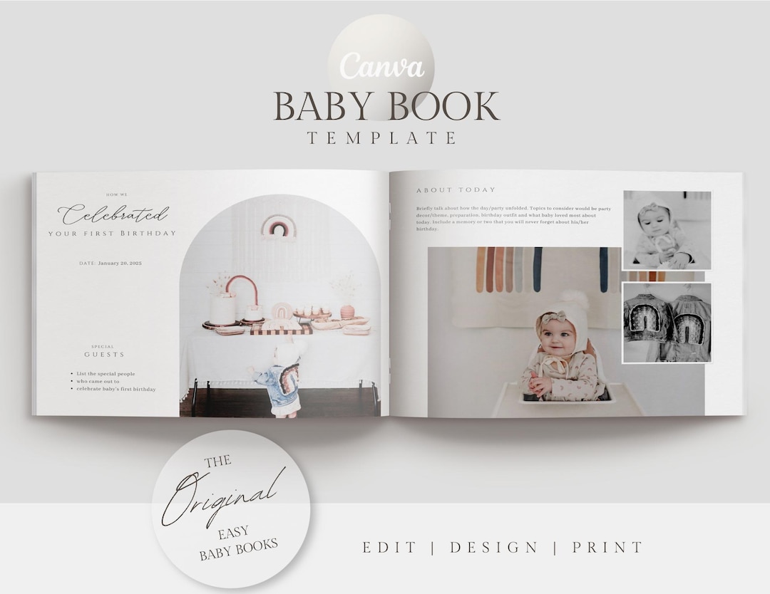 Easy Baby Book Template | Canva Baby Book | Simple Editable Baby Memory ...