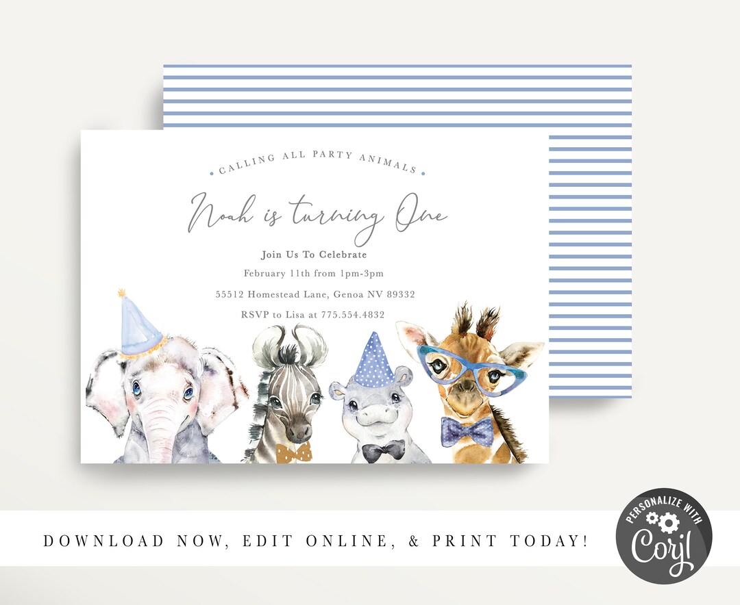 Party Animal Birthday Party Invitation • INSTANT DOWNLOAD • Safari ...