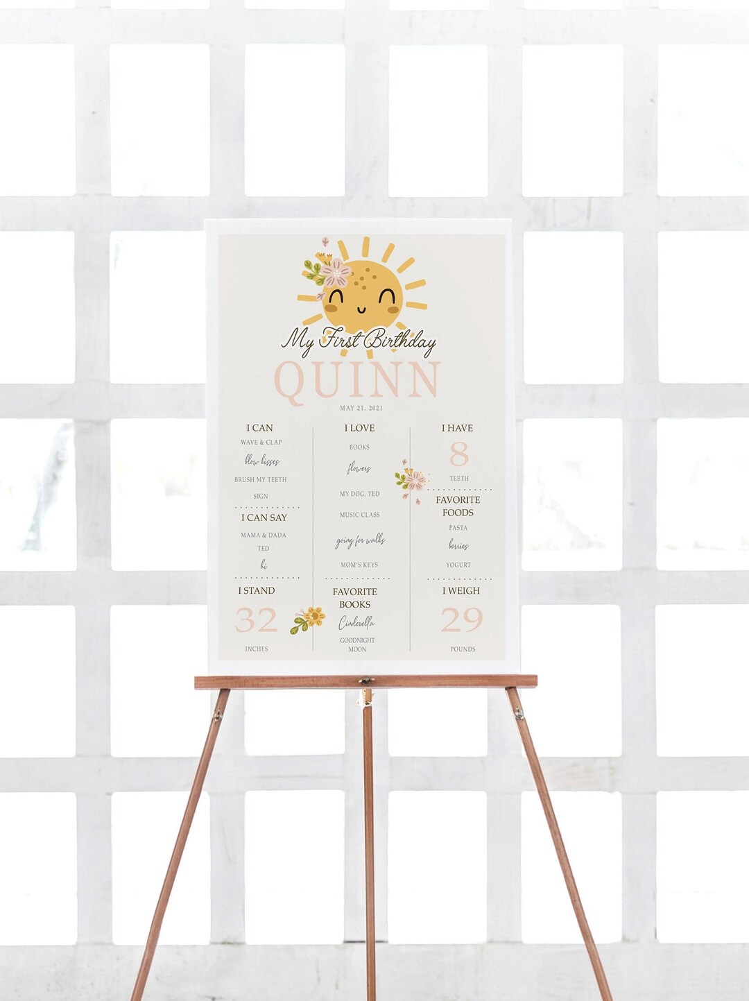 Editable Milestone Poster, Boho Sun, Sun Milestone Poster, 1st Birthday ...