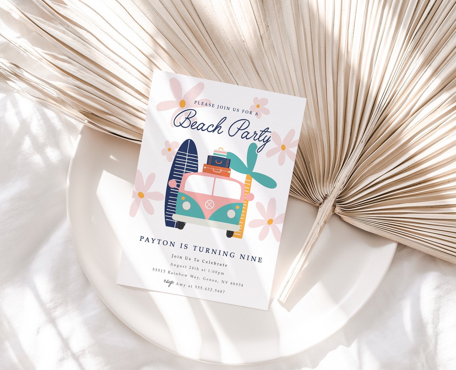 Girl Beach Party Birthday Invitation, Evite Ocean Birthday Invitation ...