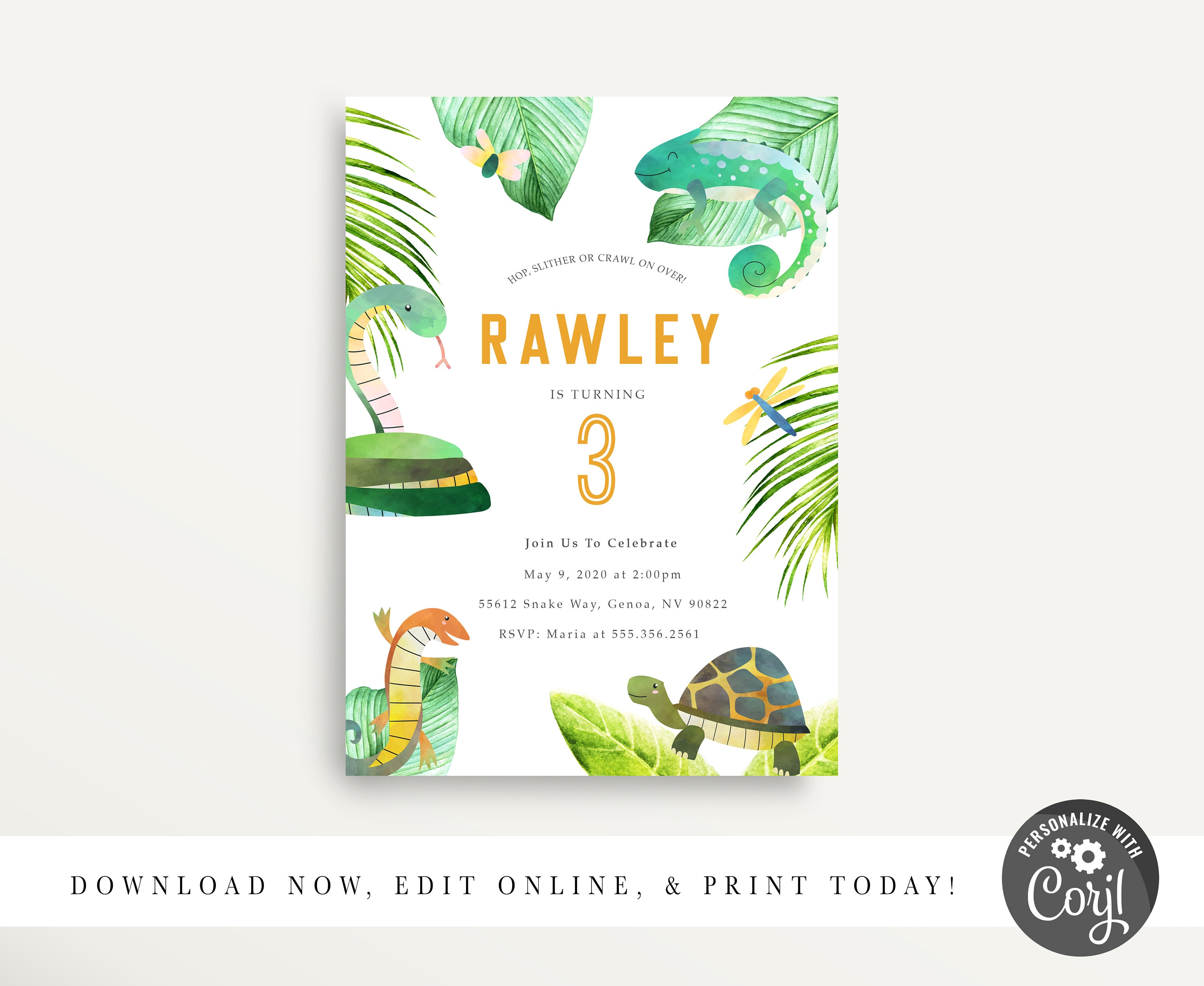 Modern Animal Encounter Birthday Party Invitation Reptile - Etsy