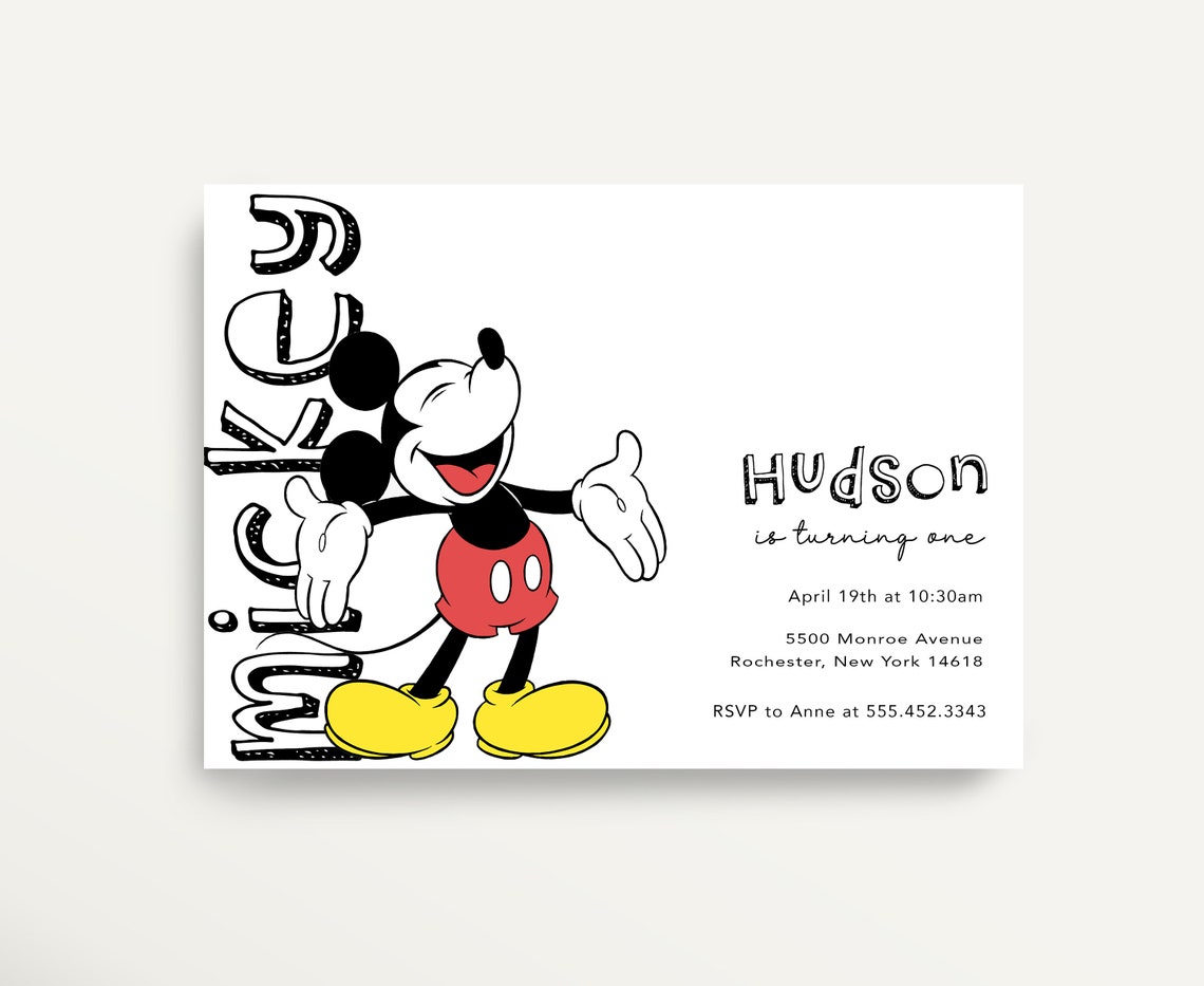 Mickey Mouse Invitation, Printable Mickey Invitation, Modern Mickey ...