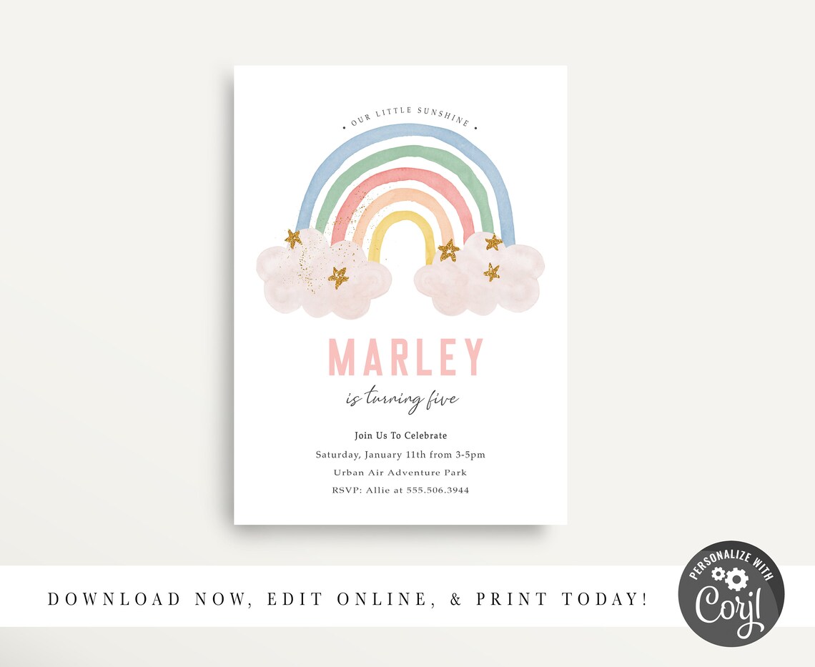 Rainbow Birthday Invitation Rainbow Birthday Party Pastel - Etsy