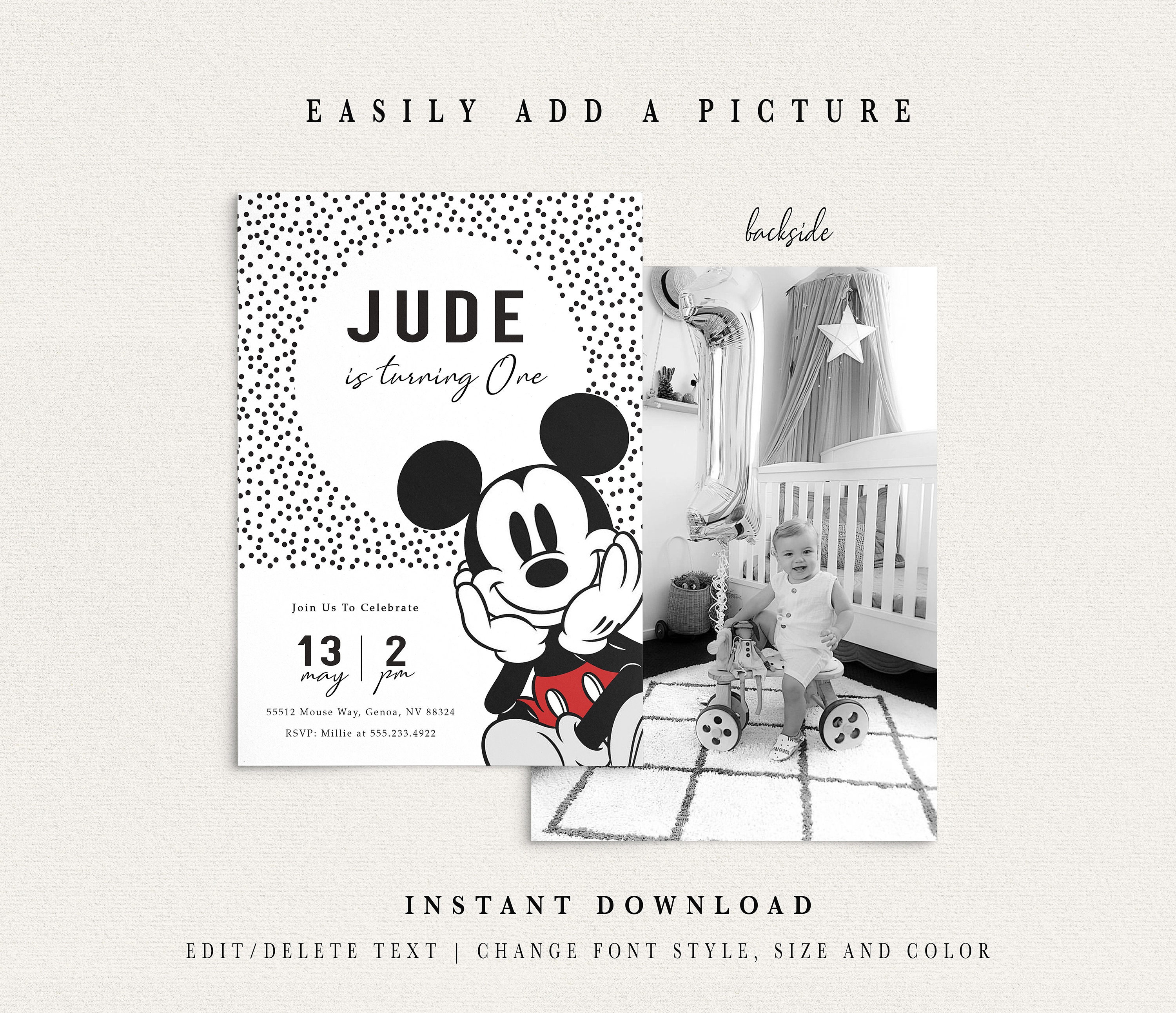Mickey Mouse Invitation Printable Mickey Invitation Modern | Etsy