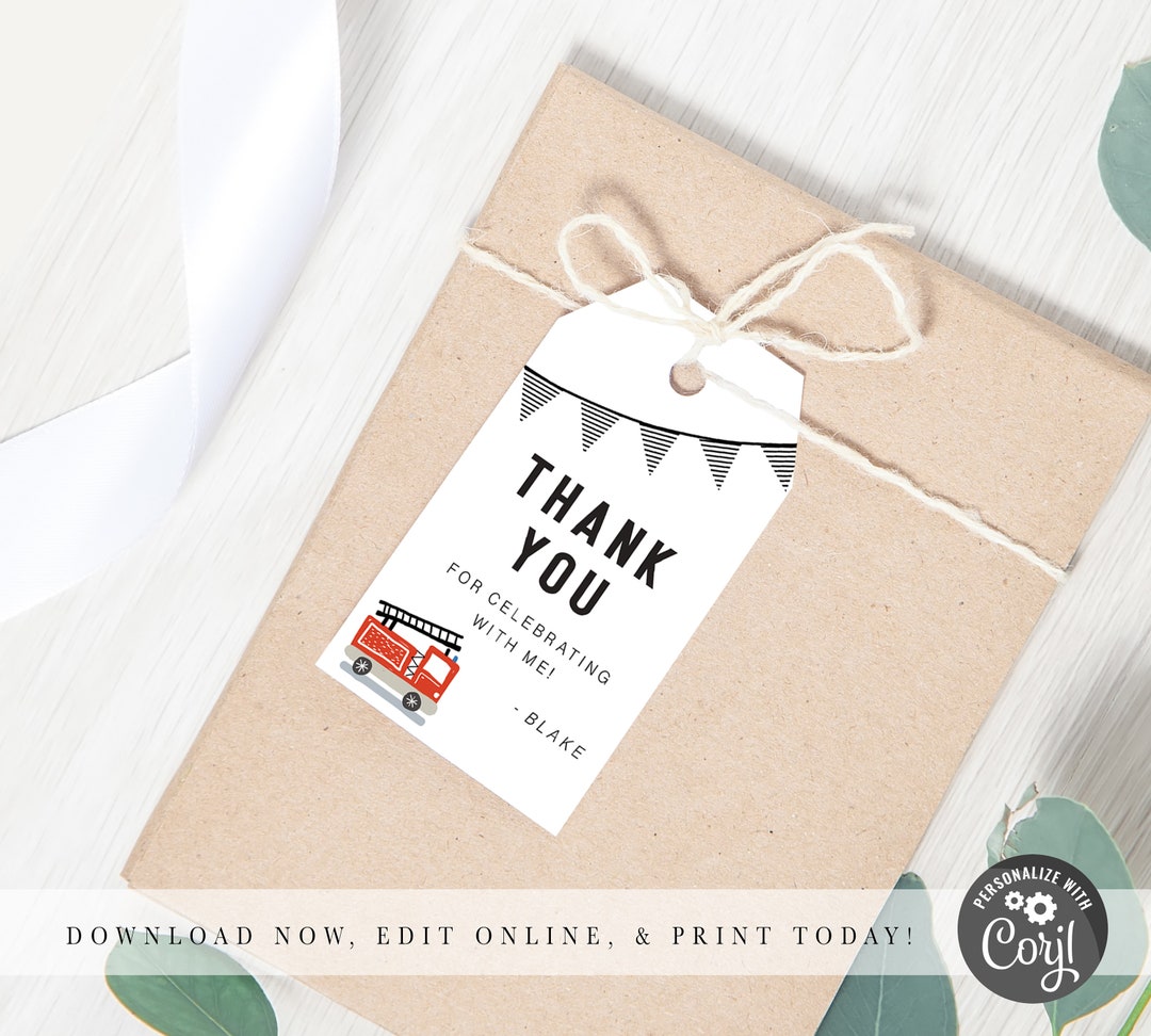 Firetruck Favor Tag Firetruck Birthday Gift Tag Firefighter Fire ...