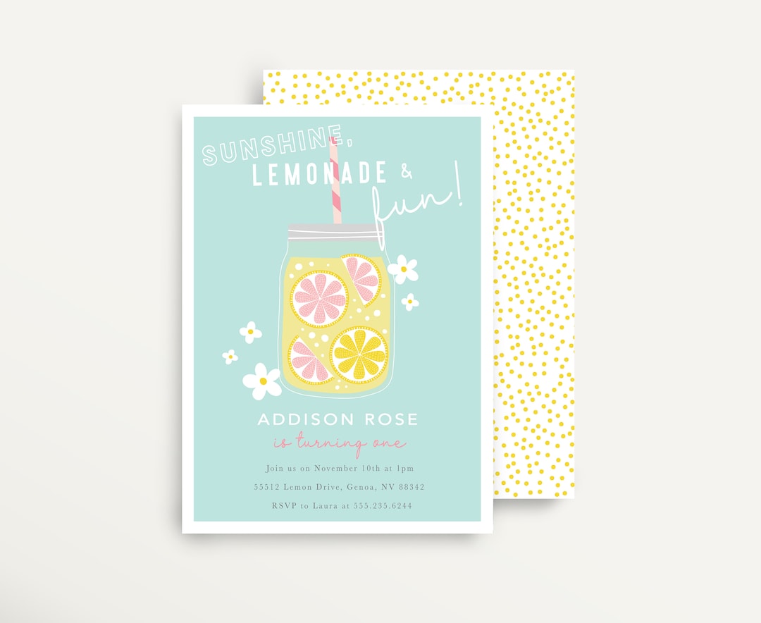 LEMONADE First Birthday Invitation Pink Lemonade Birthday Invitation ...