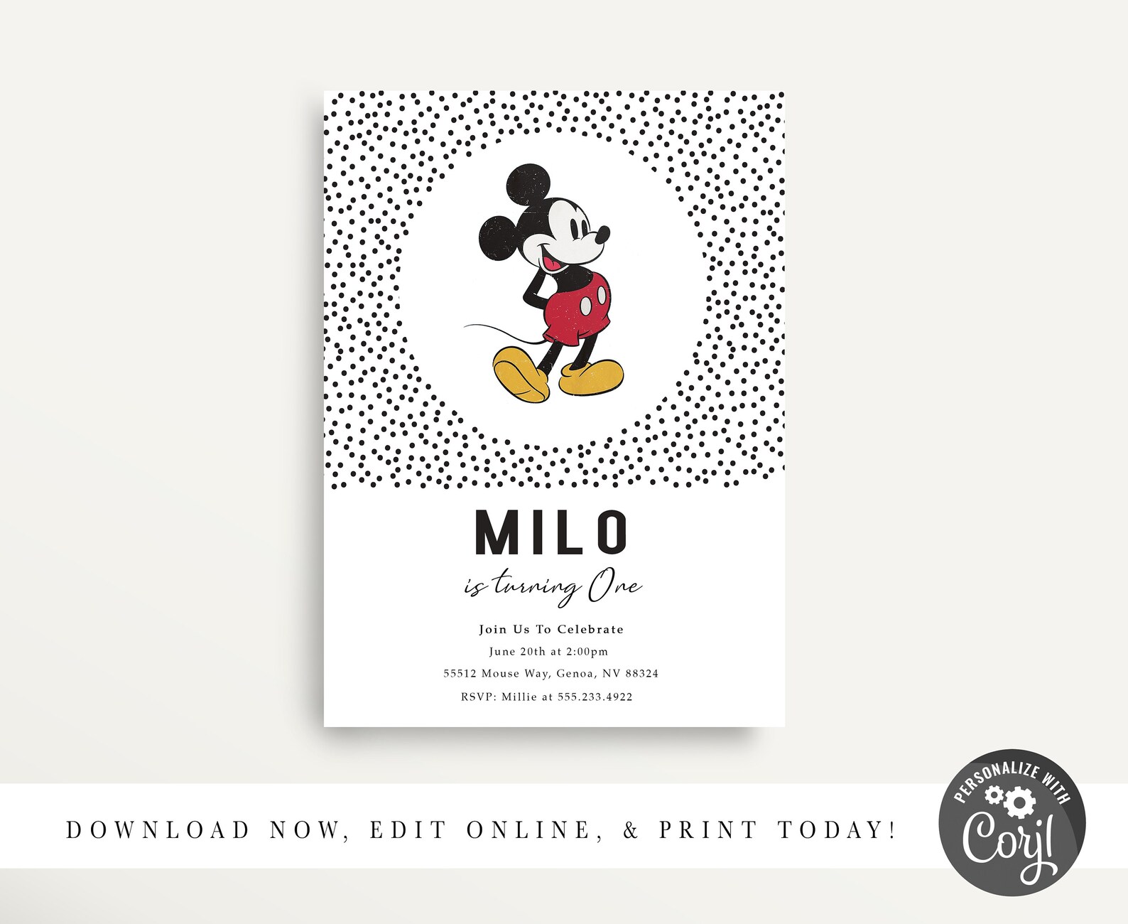 Mickey Mouse Invitation Printable Mickey Invitation Modern - Etsy