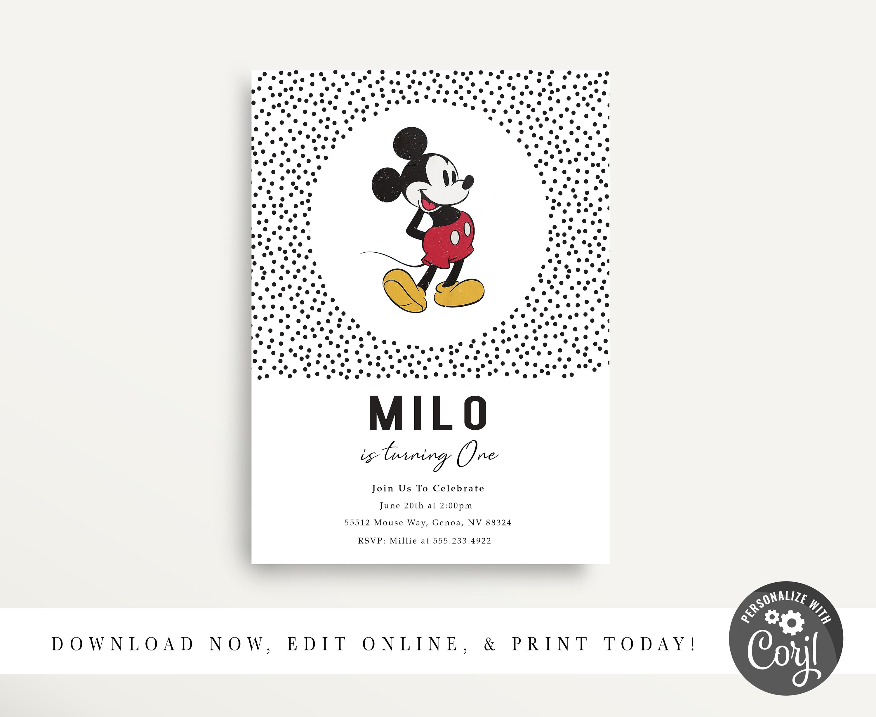 Mickey Mouse Invitation Printable Mickey Invitation Modern - Etsy
