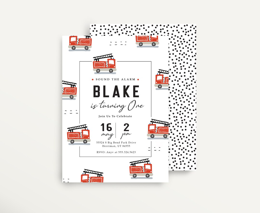 Firetruck Birthday Invitation, Firefighter Theme, Instant Download ...