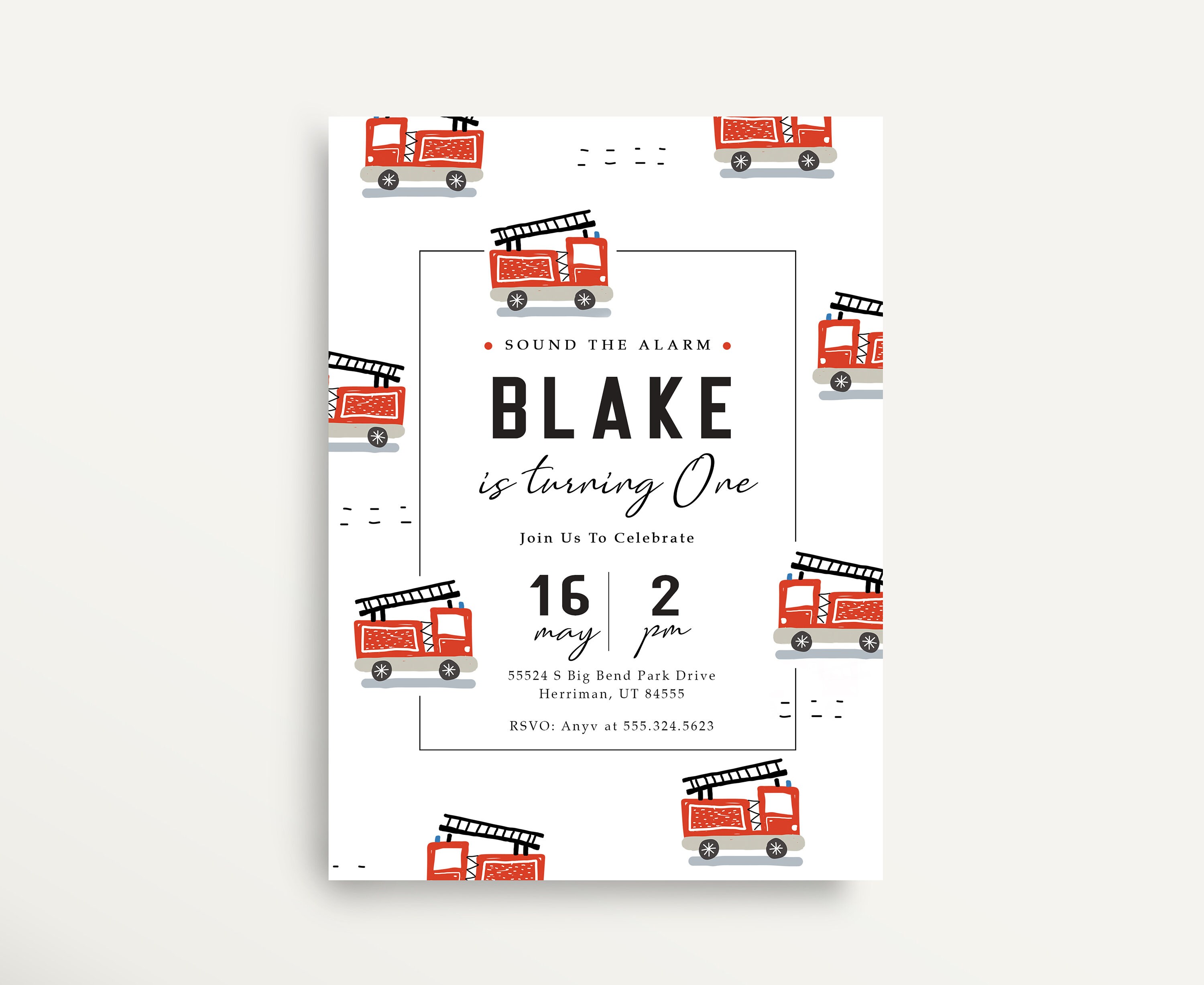 Firetruck Birthday Invitation Firefighter Theme Instant | Etsy