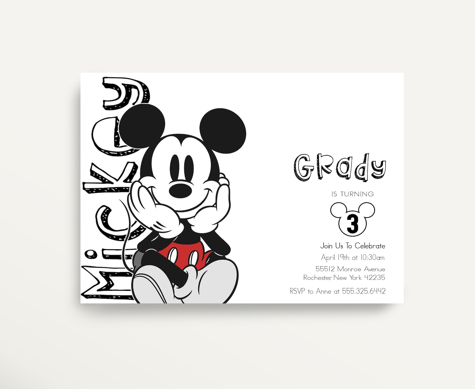 Modern Mickey Mouse Invitation Printable Mickey Invitation - Etsy