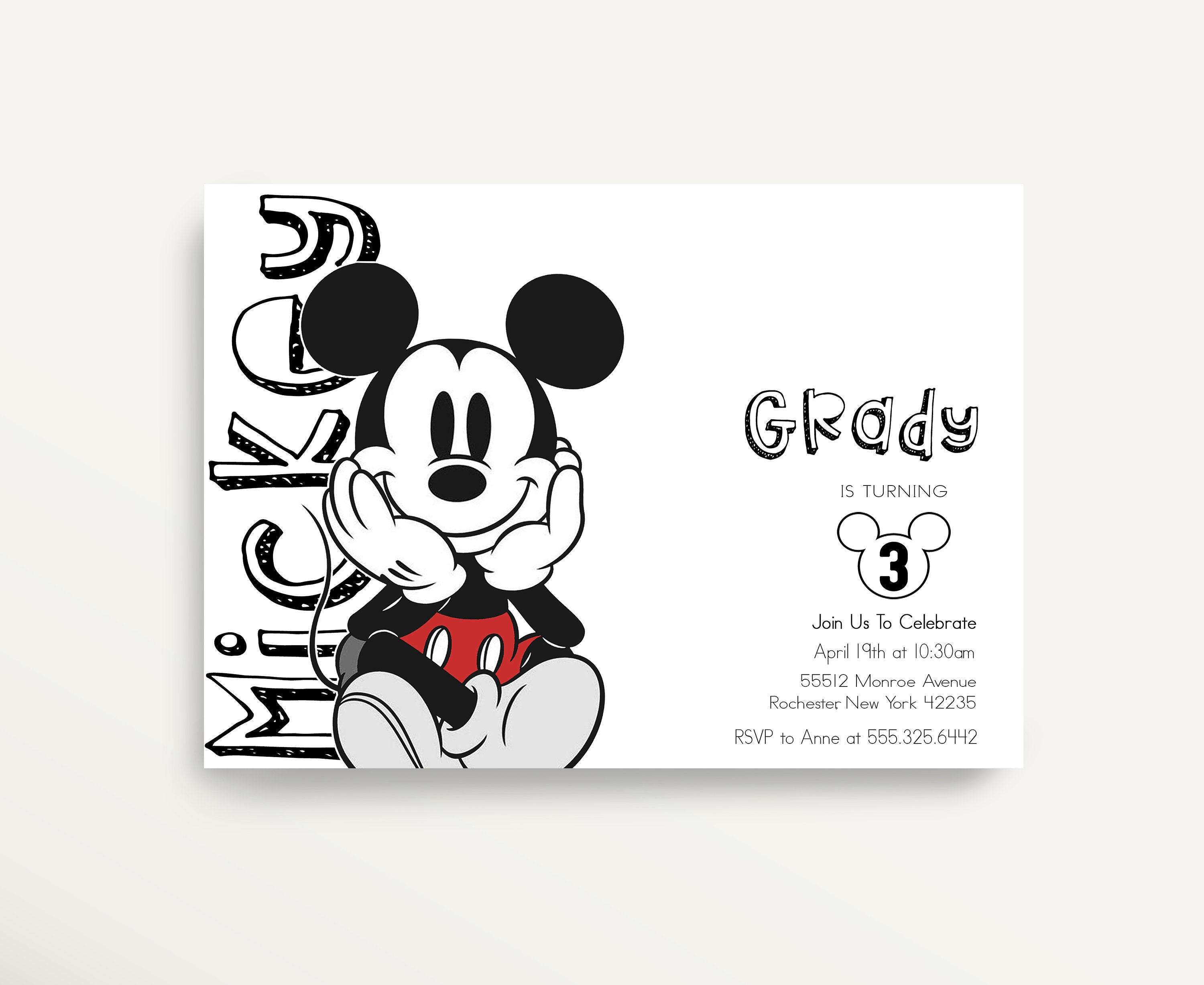 Modern Mickey Mouse Invitation Printable Mickey Invitation - Etsy