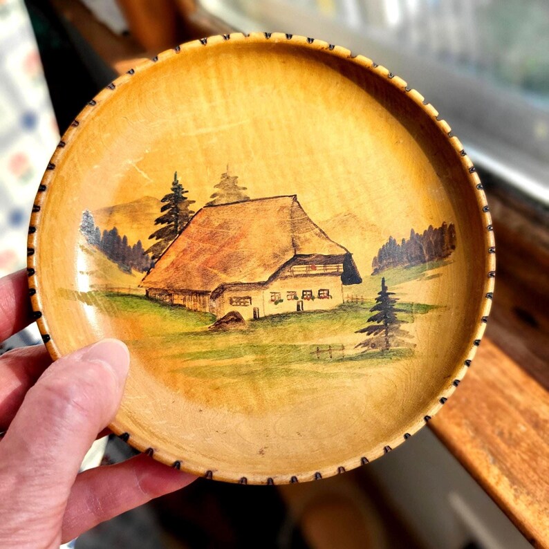 Vintage Hand Painted Folk Art Wood Plate Rustic Farmhouse Decor Cottage ...