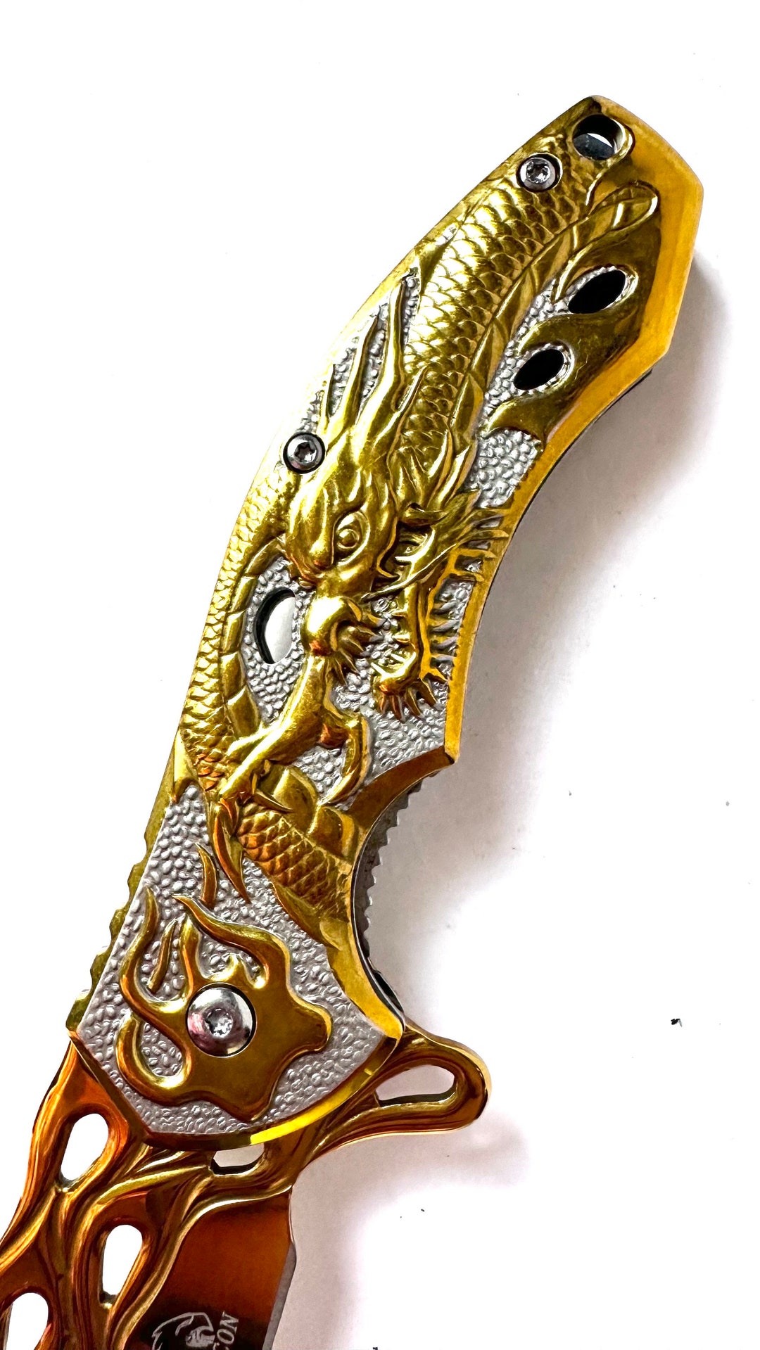 Engraved Dragon Collectible Knife Stainless Steel Gold - Etsy