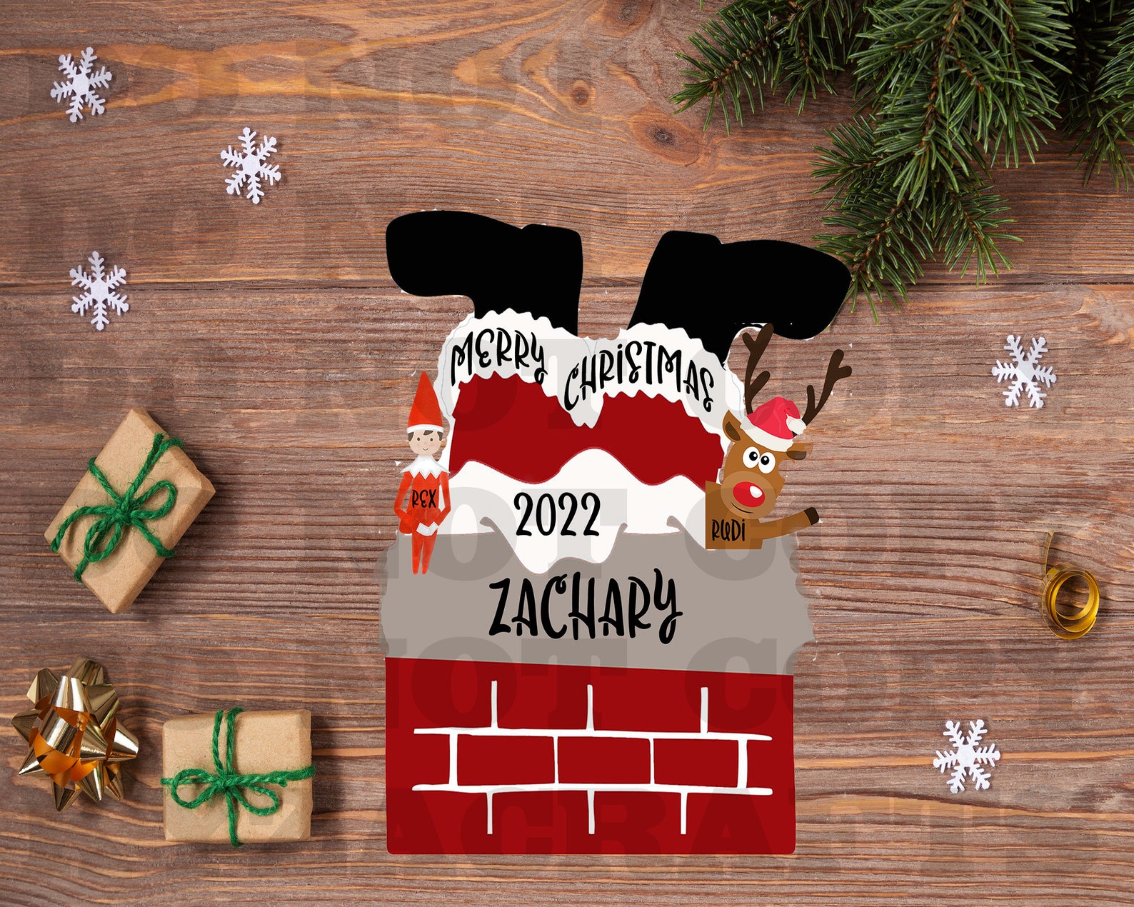 Handmade Sublimated Santa Stuck in Chimney Ornament - Etsy