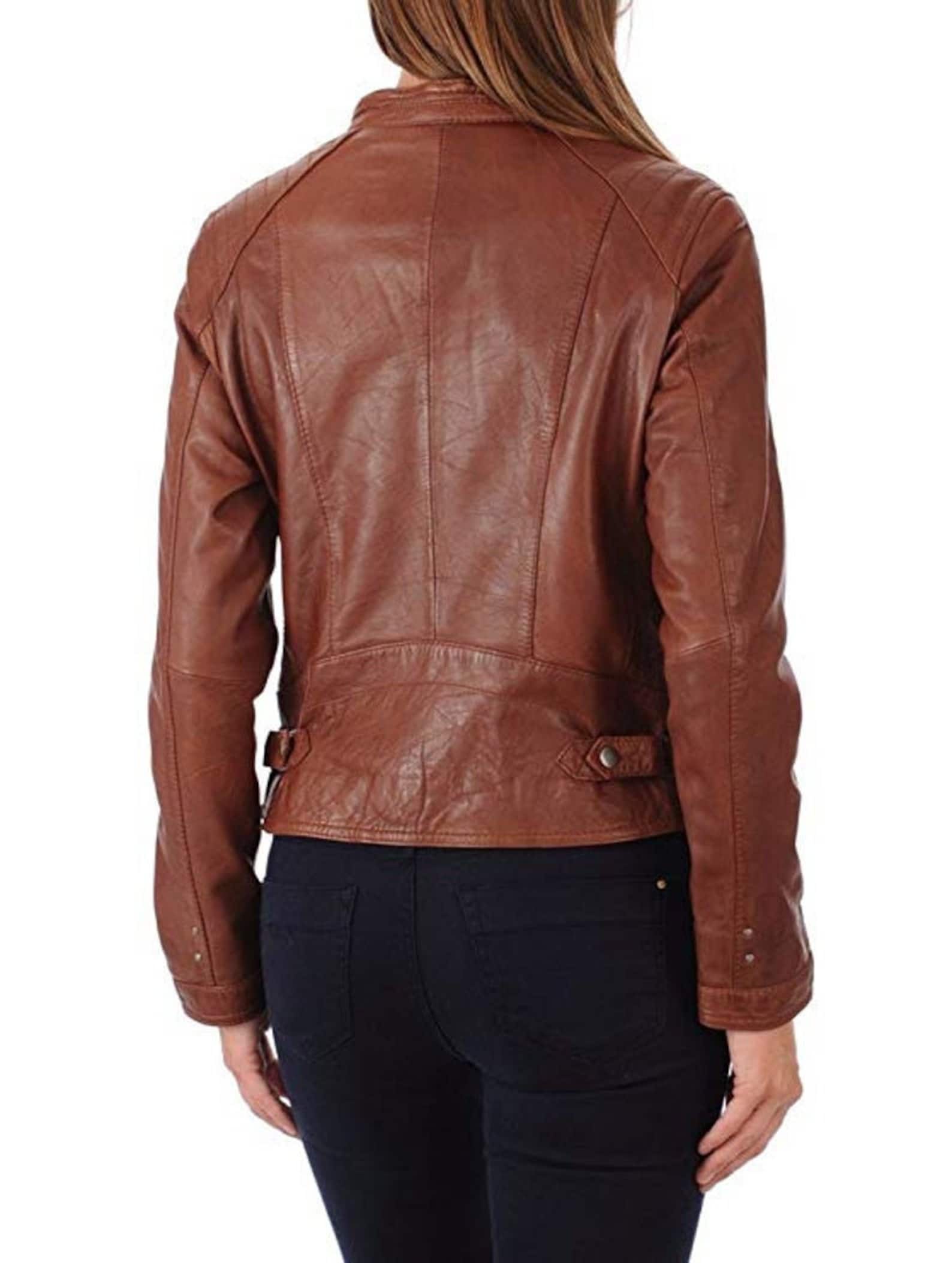 Women's Lambskin Brown Leather Jacket Biker Jacket Waxed | Etsy