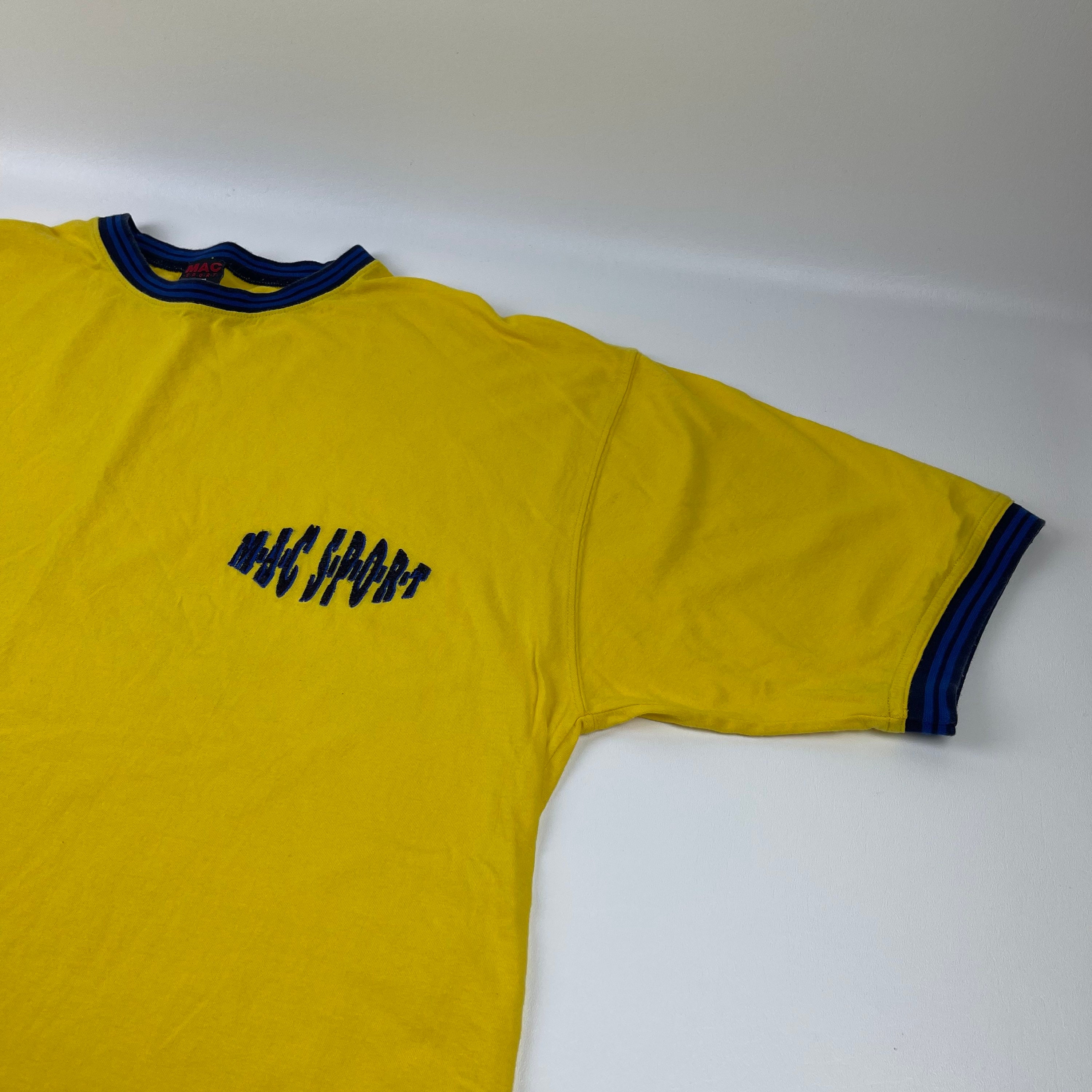 Vintage 90s Ringer Shirt Mac Sport Yellow Short Sleeve Oversized T ...