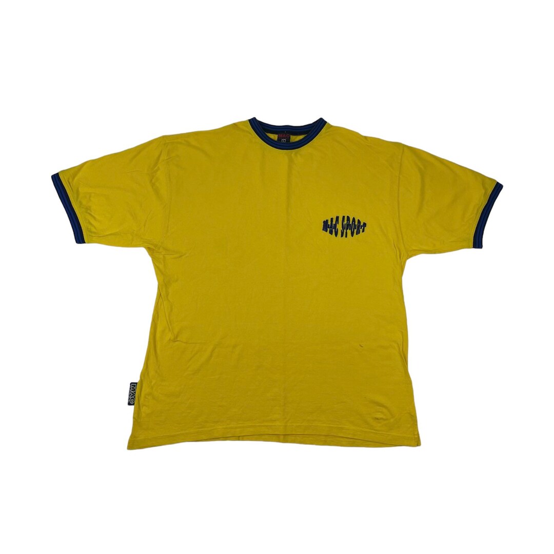 Vintage 90s Ringer Shirt Mac Sport Yellow Short Sleeve Oversized T ...