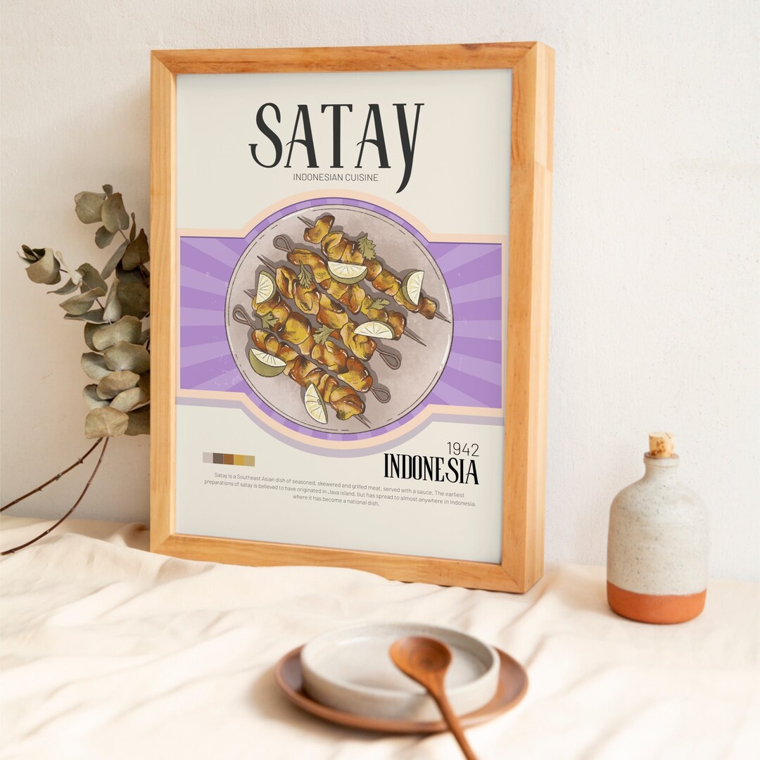 Satay Poster, Food Print, Indonesian Food, Housewarming Gift, Modern ...