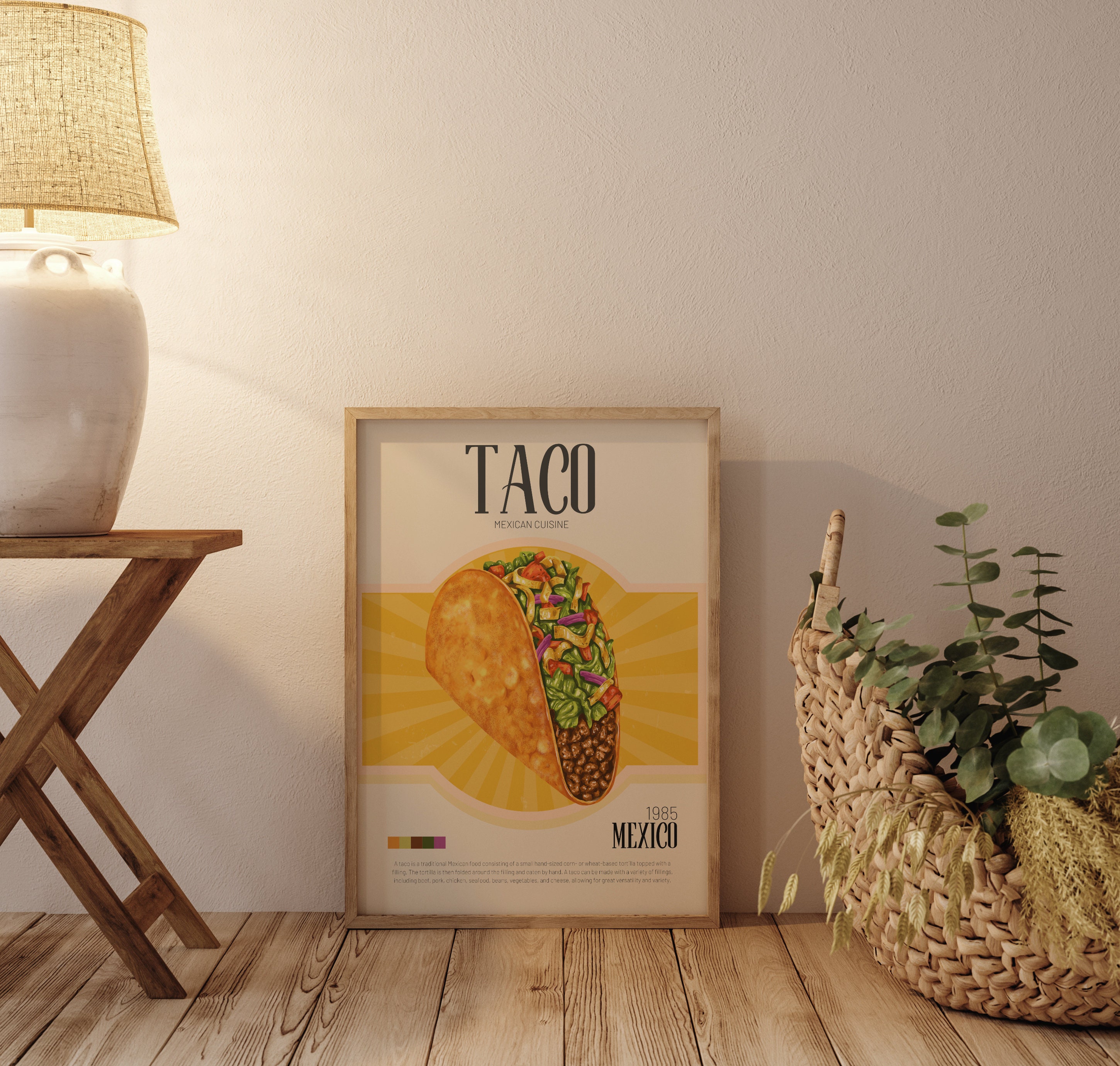Taco Print, Retro Food Poster, Modern Kitchen Decor, Mexican Food, Food ...