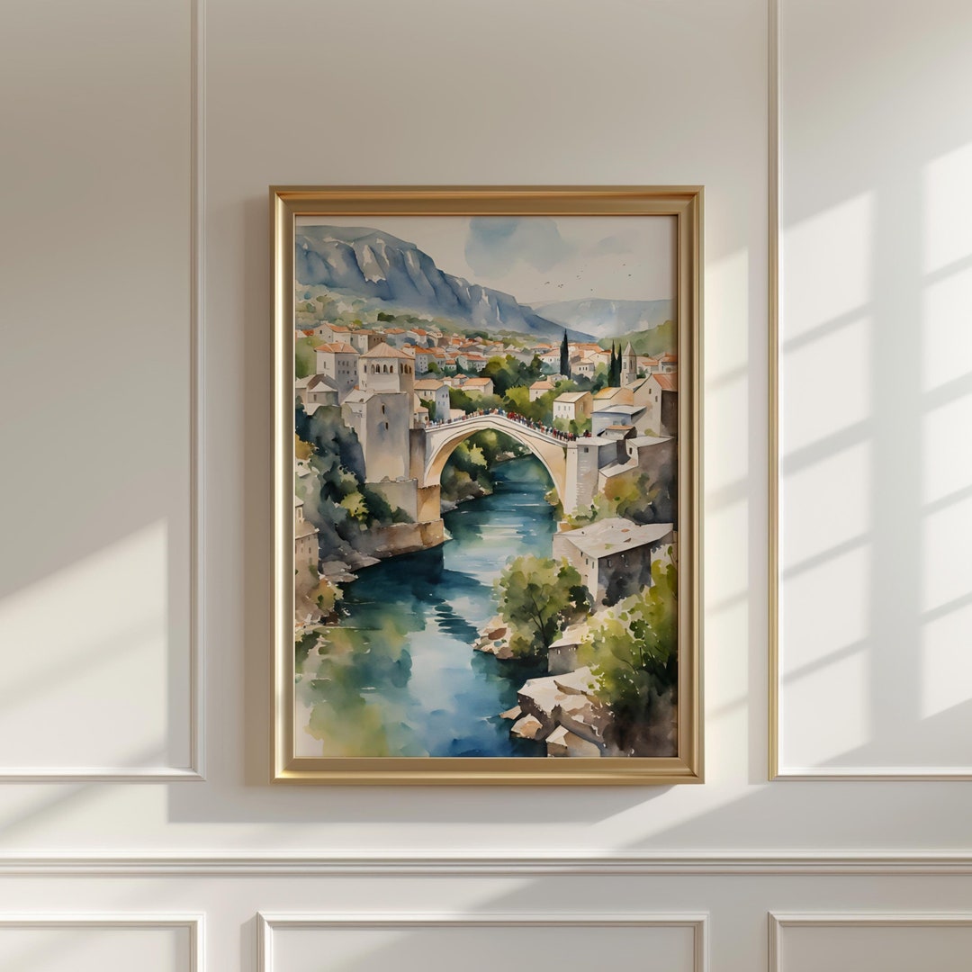 Mostar Watercolor Poster, Bosnia Herzegovina Wall Art, Art Lovers Gift ...
