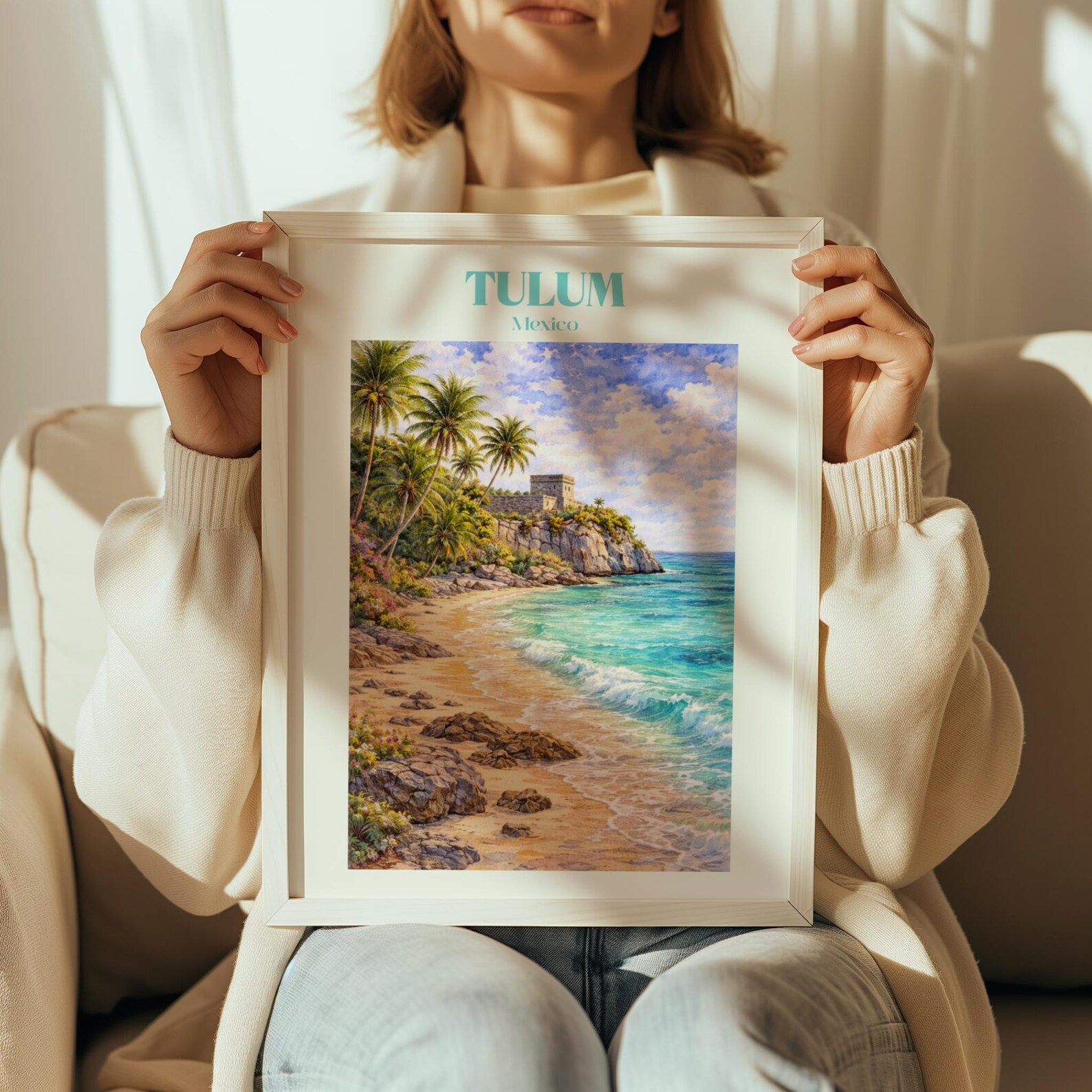 Tulum Watercolor Poster, Tulum Beach Print, Mexico Travel Wall Art ...