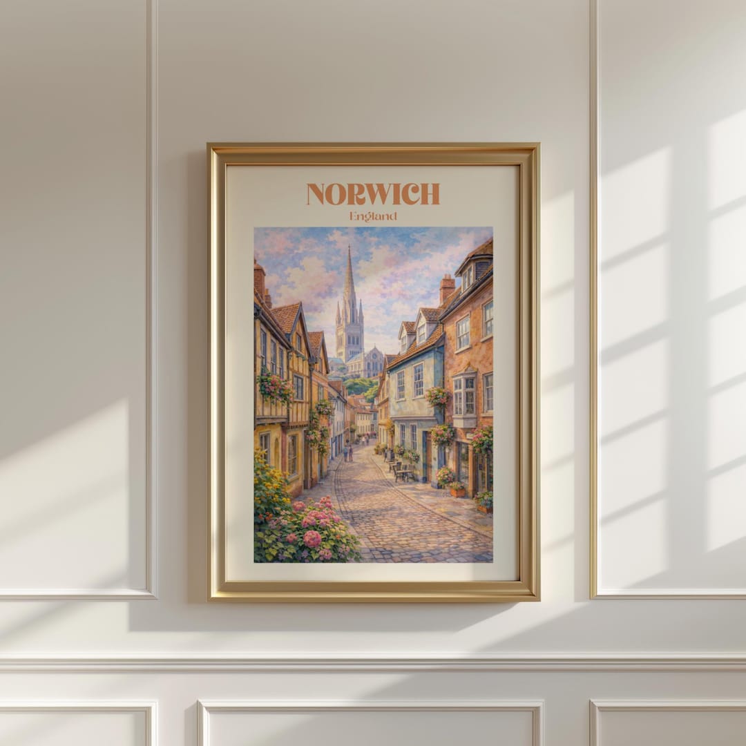 Norwich Watercolor Poster, UK Travel Wall Art, English City ...