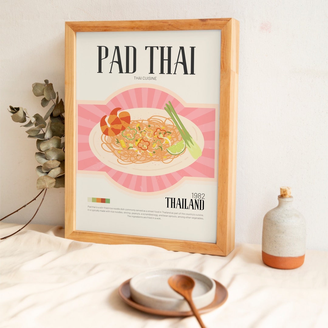 Pad Thai Poster, Thailand Food Poster, Food Print, Retro Poster, Modern ...