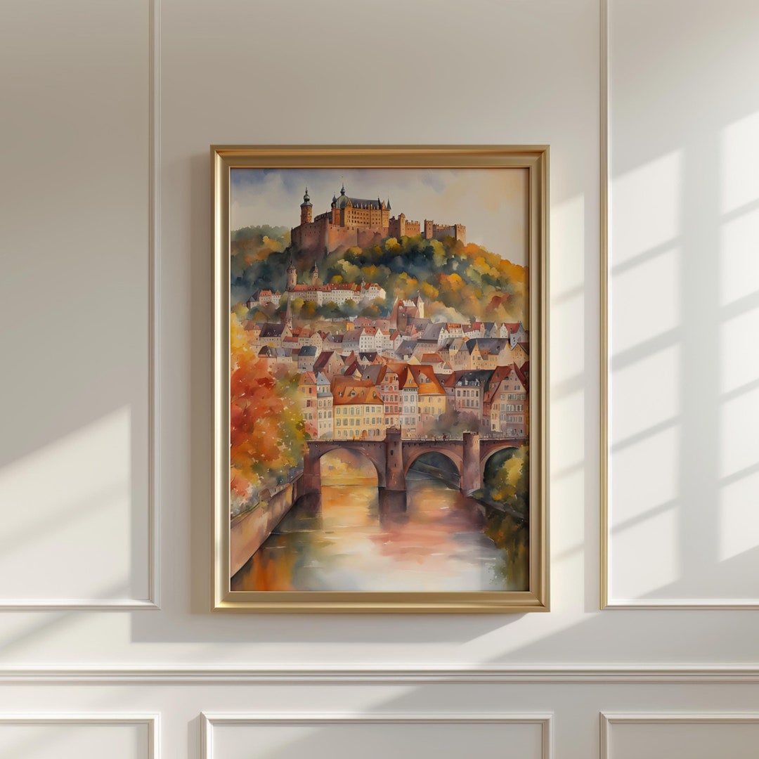 Heidelberg Cityscape Watercolor Poster, Germany Travel Wall Art ...