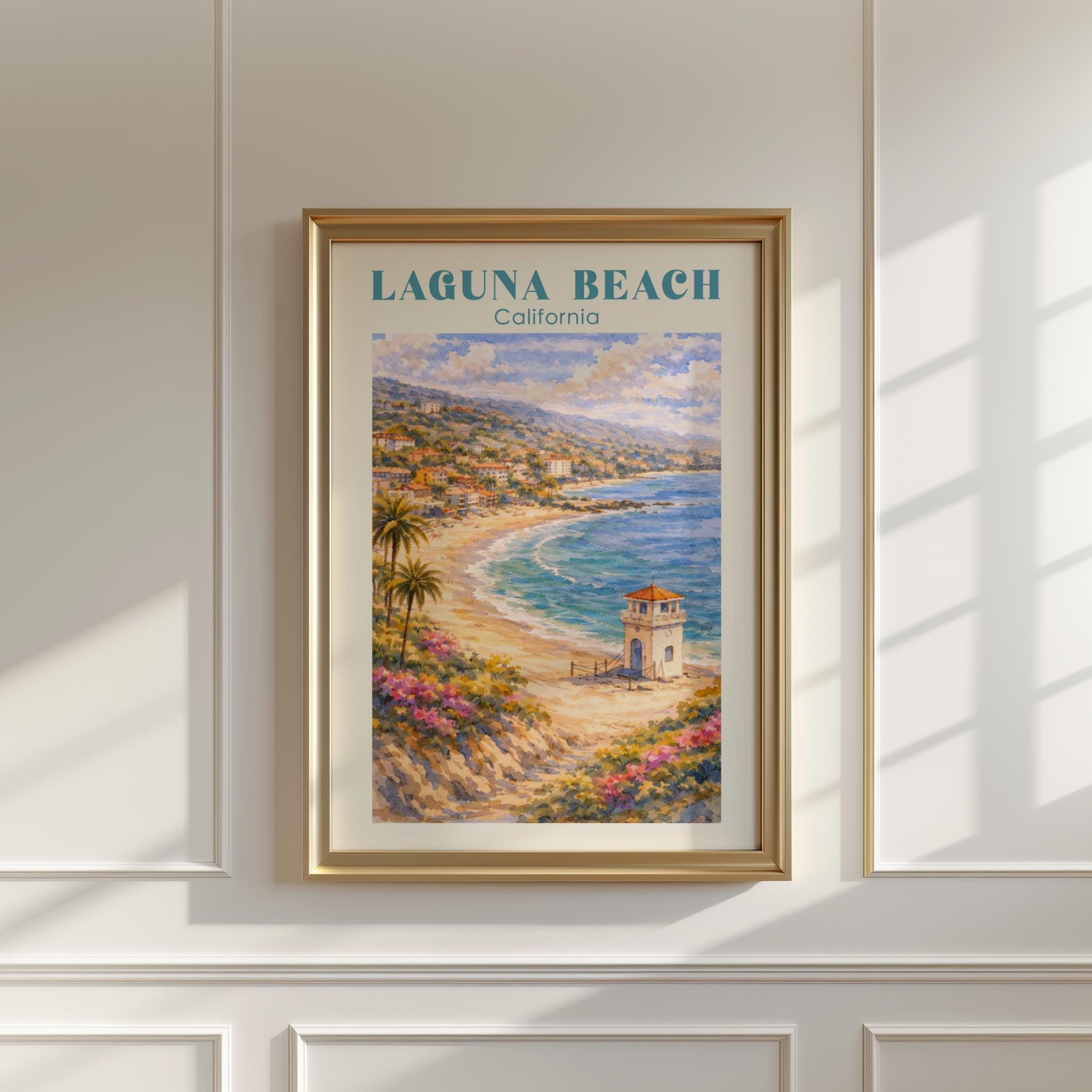 Laguna Beach Watercolor Poster, Angeles Print, Travel Wall Print ...
