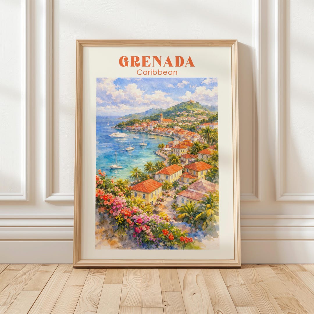 Grenada Watercolor Poster, Caribbean Travel Wall Art, Grenada Print ...