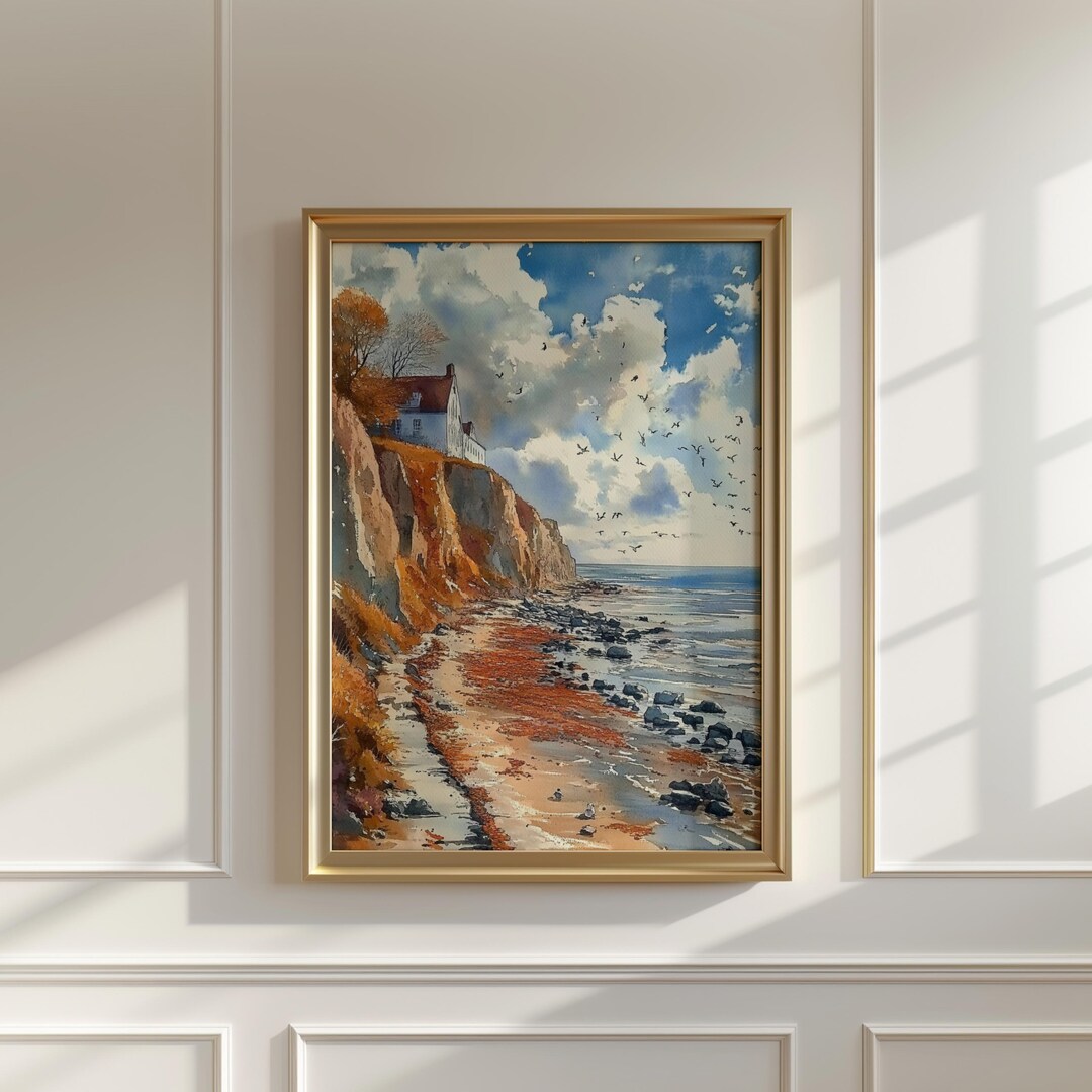 Hunstanton Cliffs Watercolor Poster, England Travel Wall Art ...