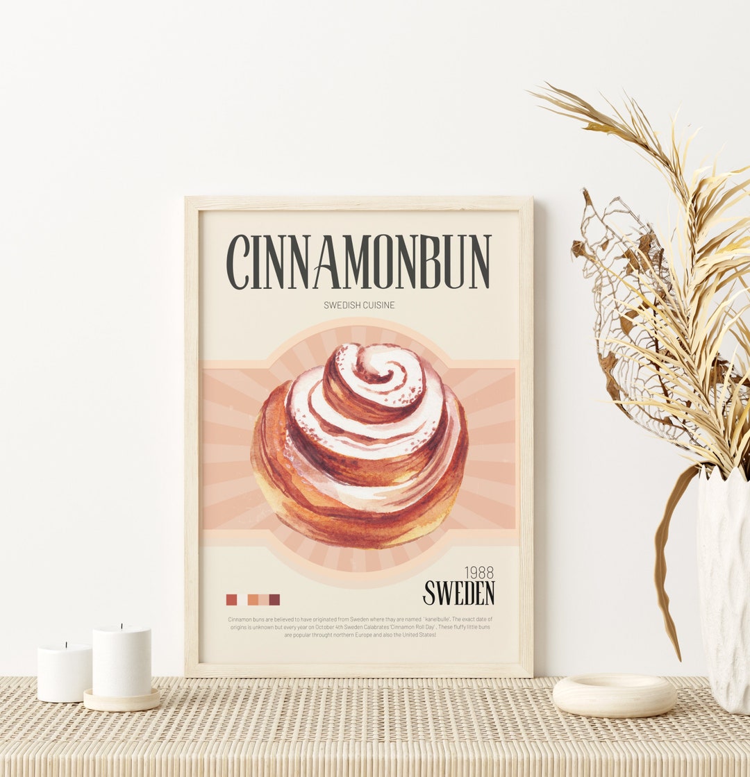 Retro Cinnamon Bun Poster, Food Print, Pop Art, Kitchen Art ...